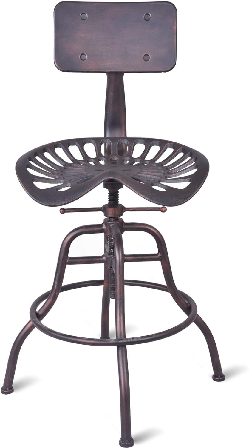 Industrial Tractor Seat Bar Stool with Metal Backrest 22-27inch Counter ...