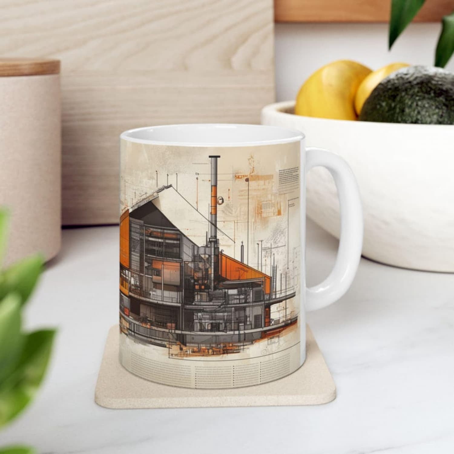 Industrial Triangle Lodge Architecture Coffee Cup, Watercolor Mountain ...