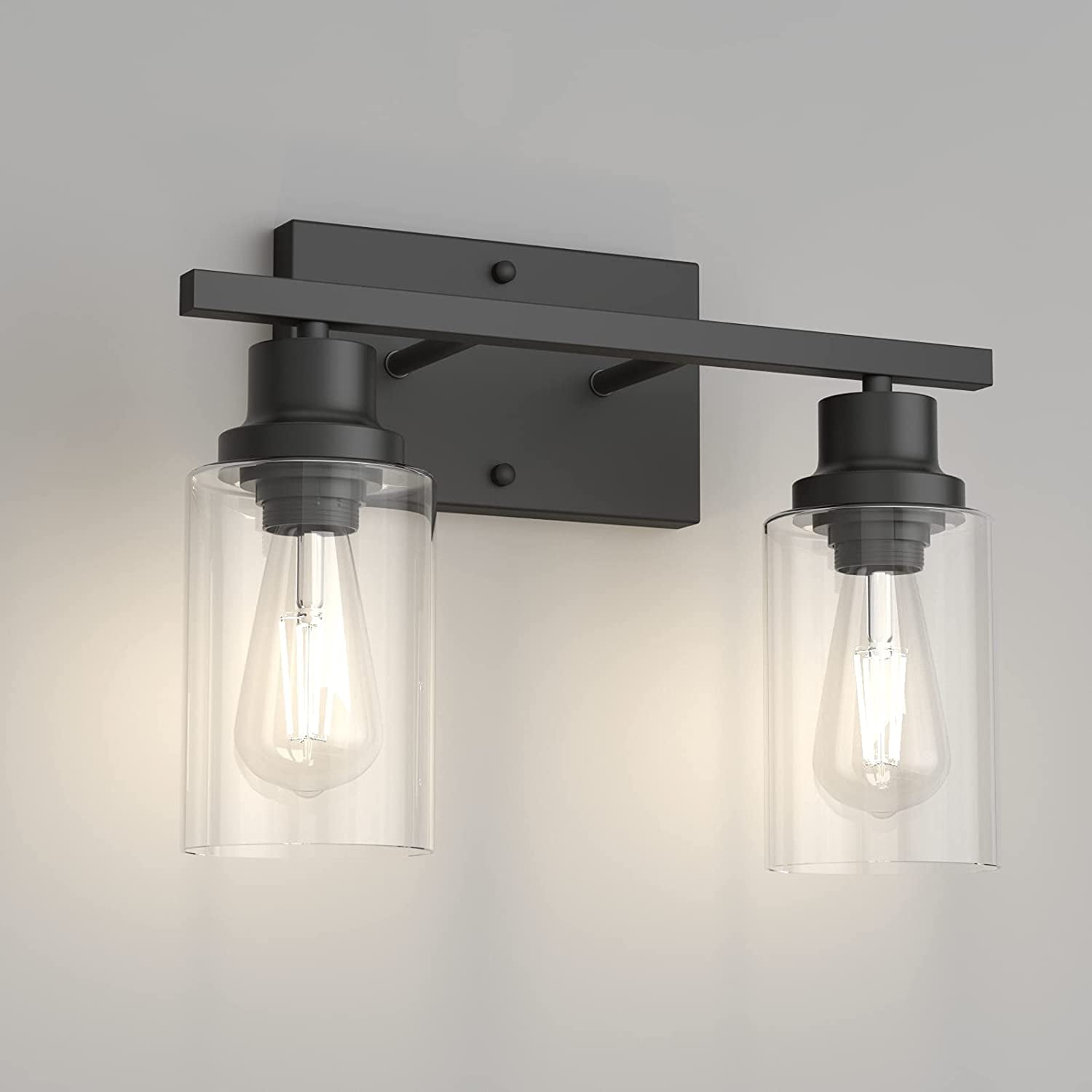 Industrial Vanity Light Fixture,2-Light Matte Bla Bathroom Lighting ...