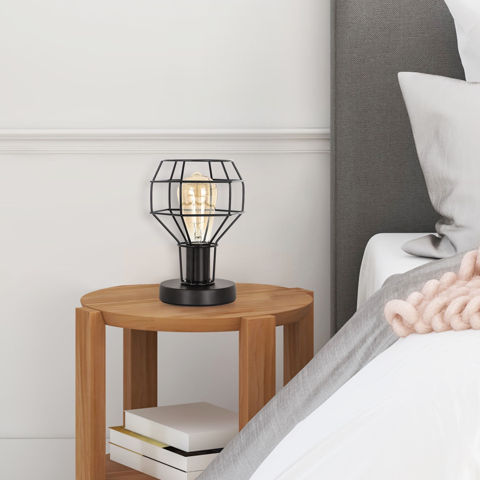 Industrial Vintage Metal Cage Table Lamp - Adjustable Bedside, Desk, or ...