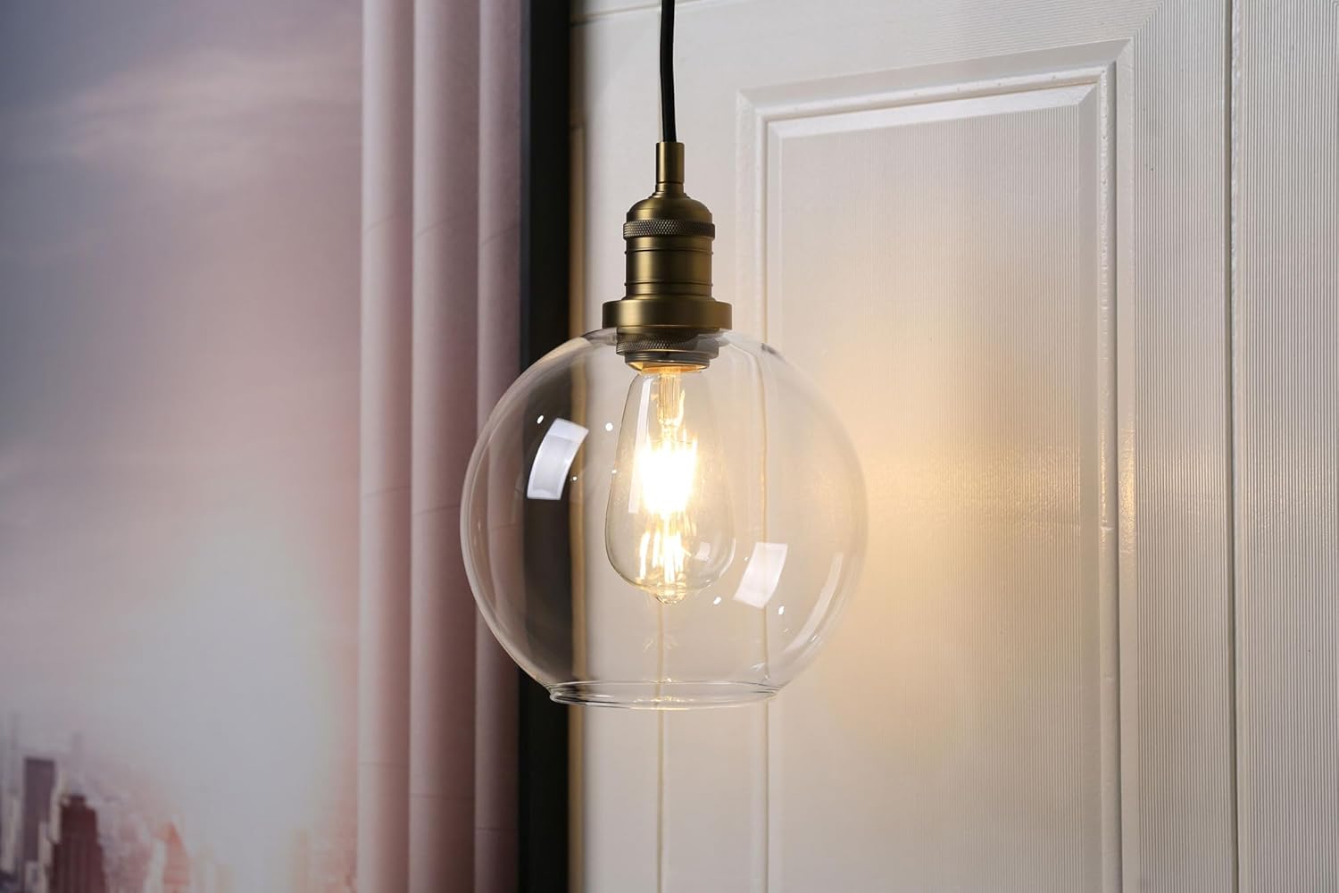 Industrial Vintage Pendant Light Retro Ceiling Light 20cm Globe Clear ...