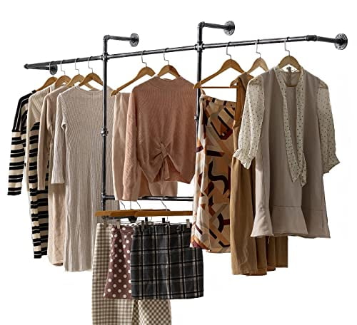 Industrial Wall Clothes Rack, Heavy-Duty Clothing Pipe Rods, Pipe Style ...