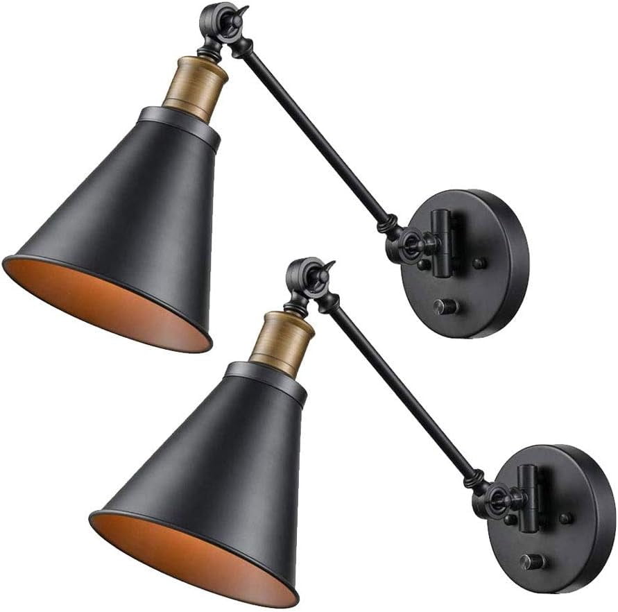 Industrial Wall Light Black Metal Vintage Wall Sconce Lamp, 2 Piece Set ...