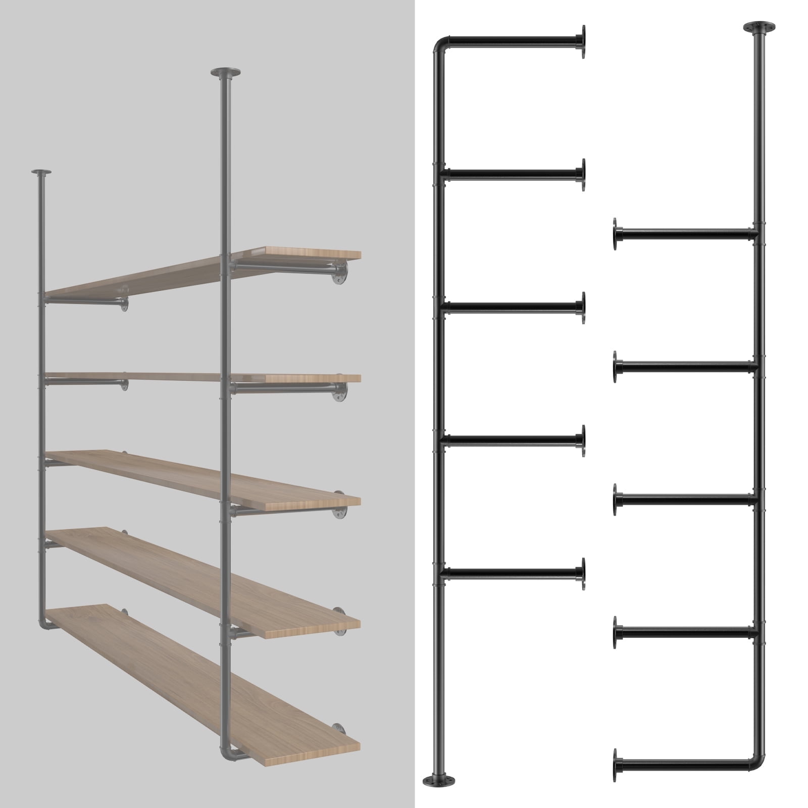 Industrial Wall Mount Iron Pipe Shelf - 5 Shelves Shelving Bracket (No ...