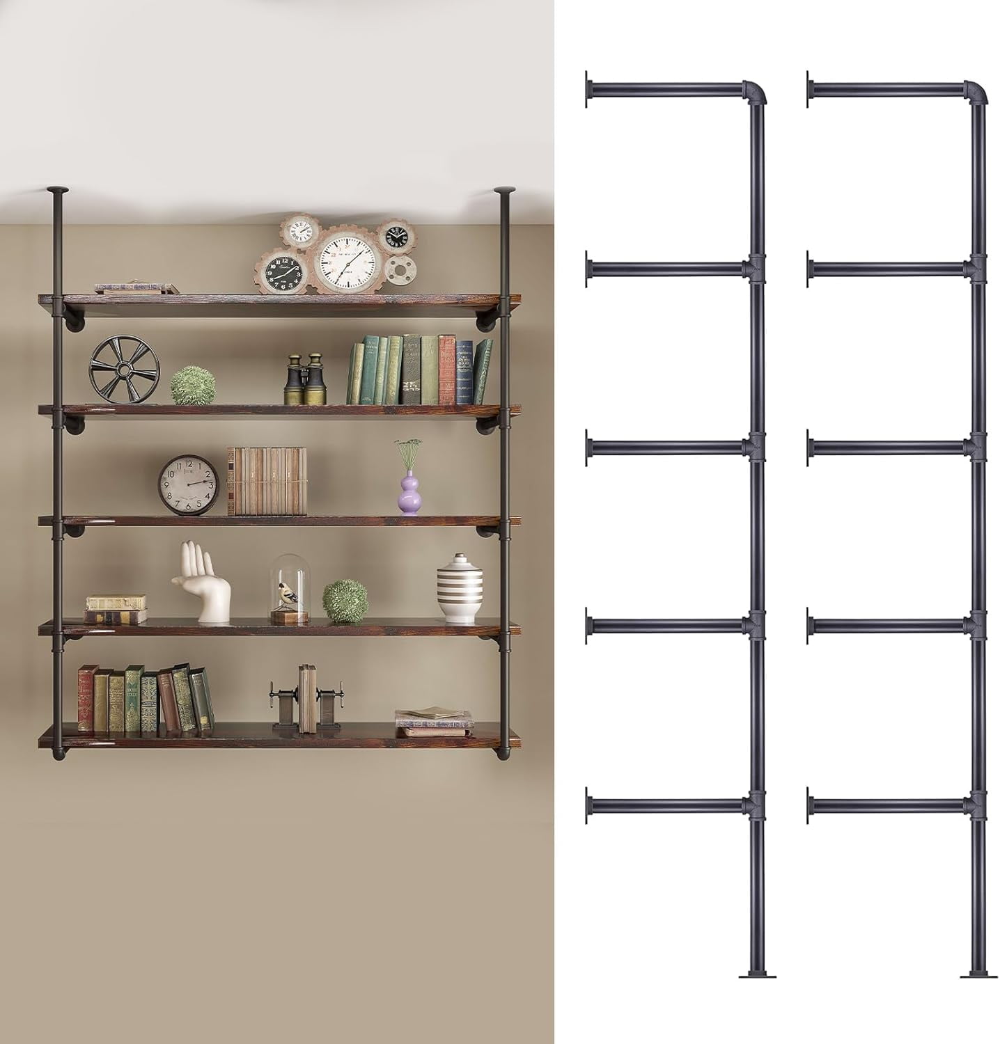 Industrial Wall Mount Iron Pipe Shelf, DIY Open Farmhouse Bookshelf ...