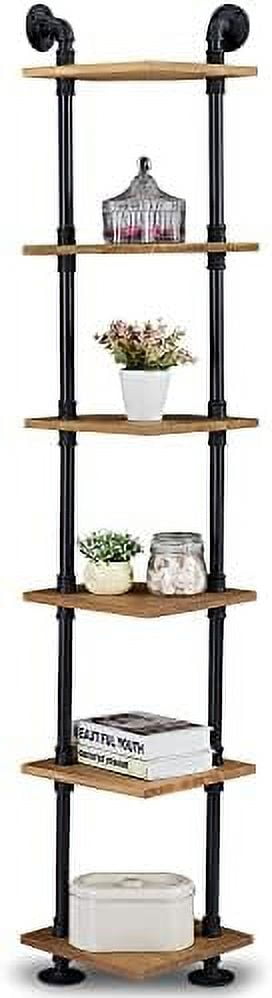 Industrial Wall Mount Pipe Shelves 3/4/5-Tier Corner with Solid Wood ...