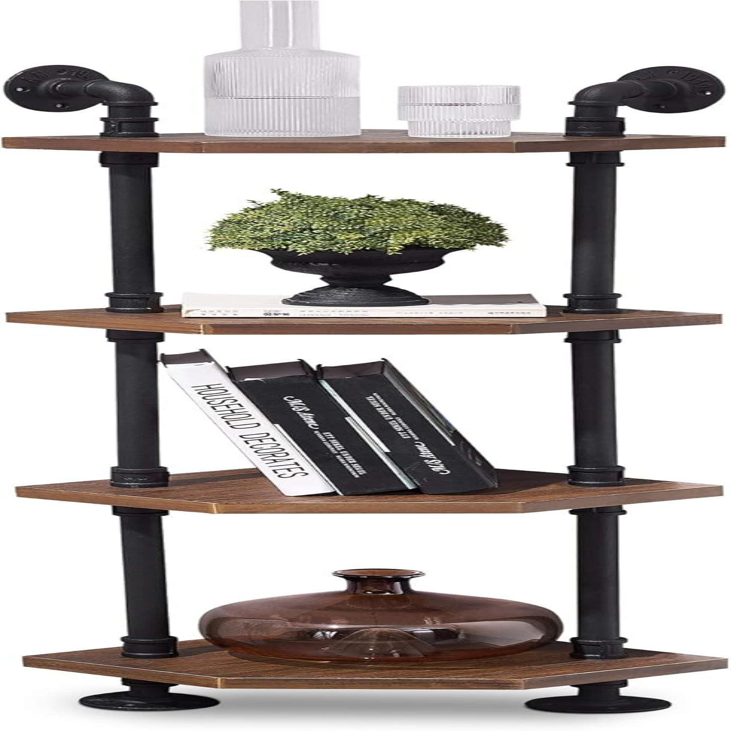 Industrial Wall Mount Pipe Shelves 3-Tier Corner Shelf with Solid Wood ...