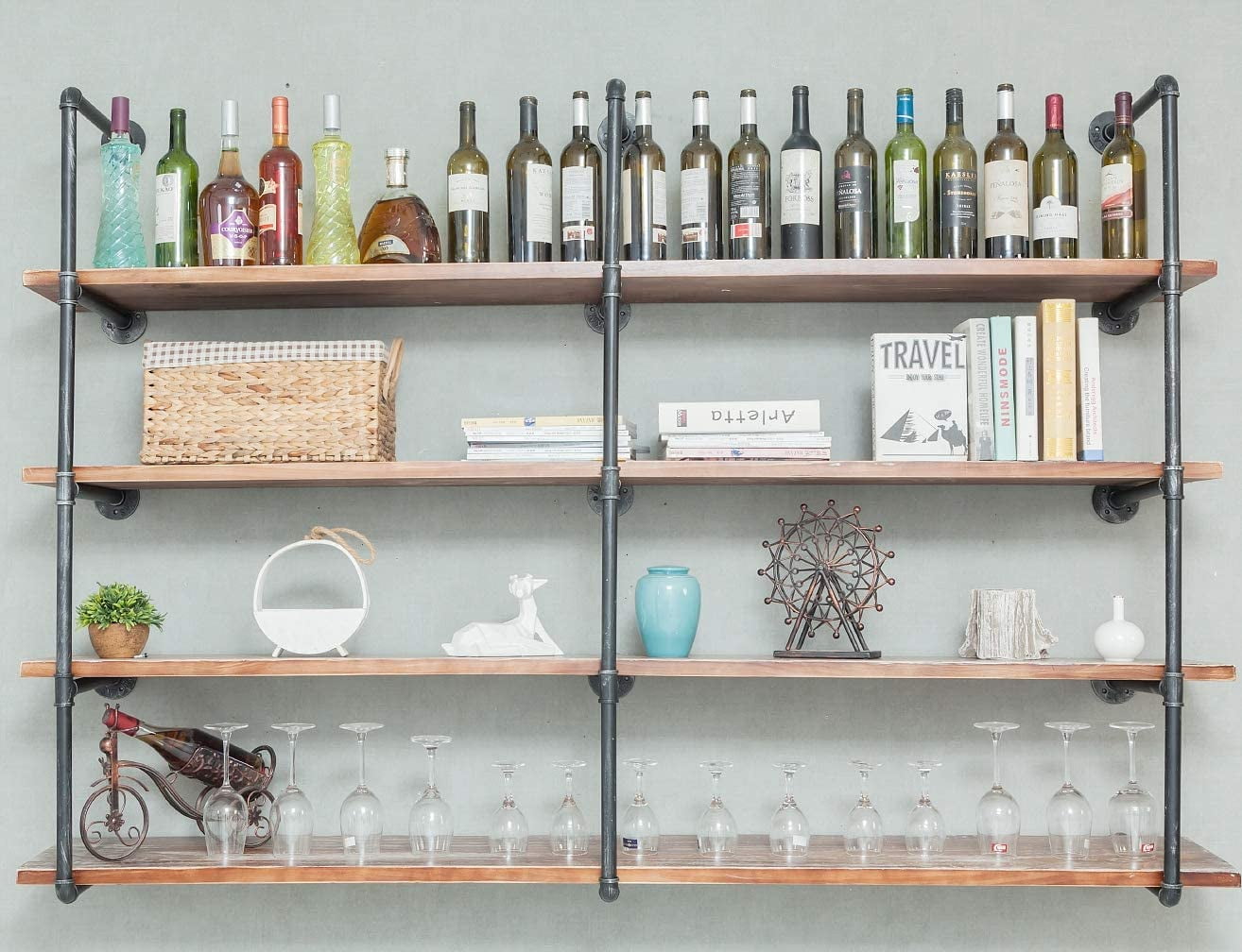 Industrial Wall Mounted Iron Floating Pipe Shelves/Shelving/Racks ...