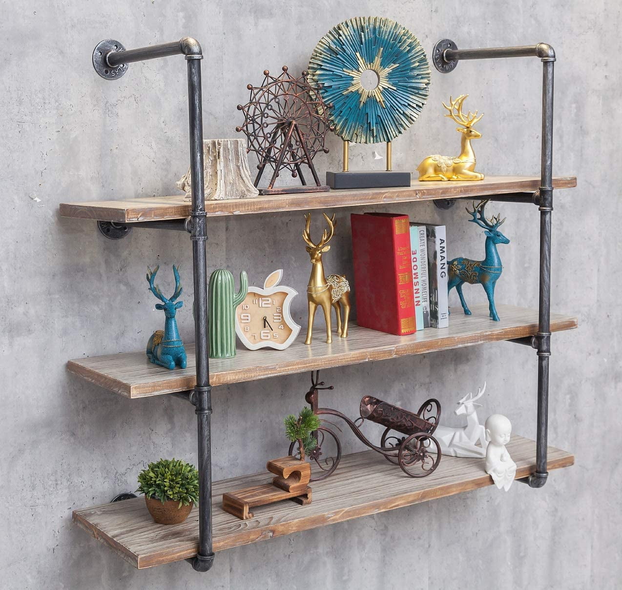 Industrial Wall Mounted Iron Floating Pipe Shelves/Shelving/Racks ...