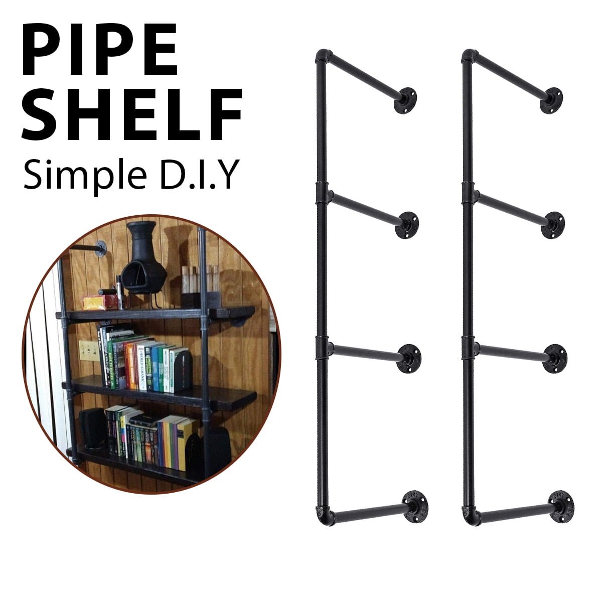 Industrial Wall-Mounted Iron Pipe Bracket Bookshelf Frame, Customizable ...