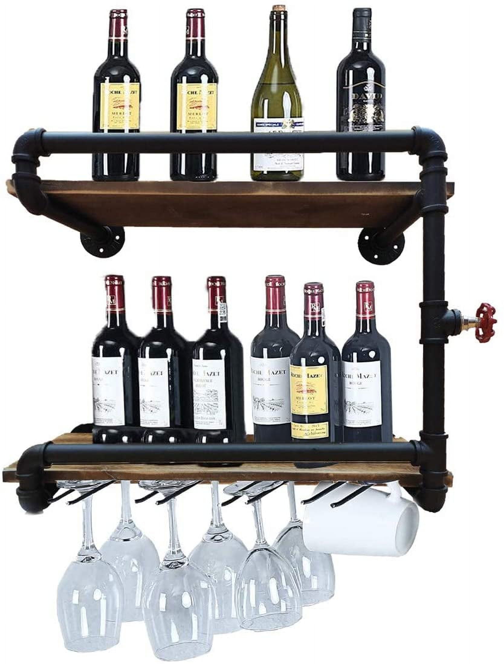Industrial Wall Mounted Wine Racks with 4 Stem Glass Holder,24inch ...