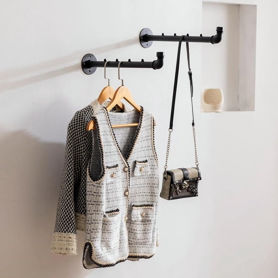 Industrial Wall Pipe Clothes Bar - Heavy Duty Metal Coat Hanger with ...