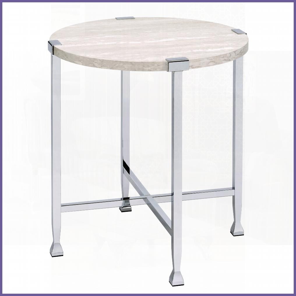 Industrial White Oak & Chrome Coffee Table with Sturdy Metal Crossbar ...