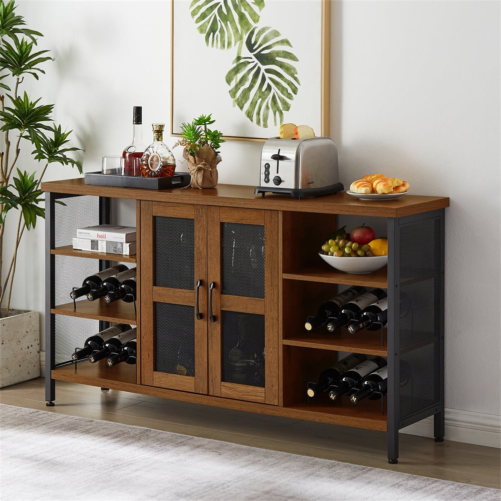 Industrial Furniture Wine Bar Cabinet for Home & Kitchen with Glass ...