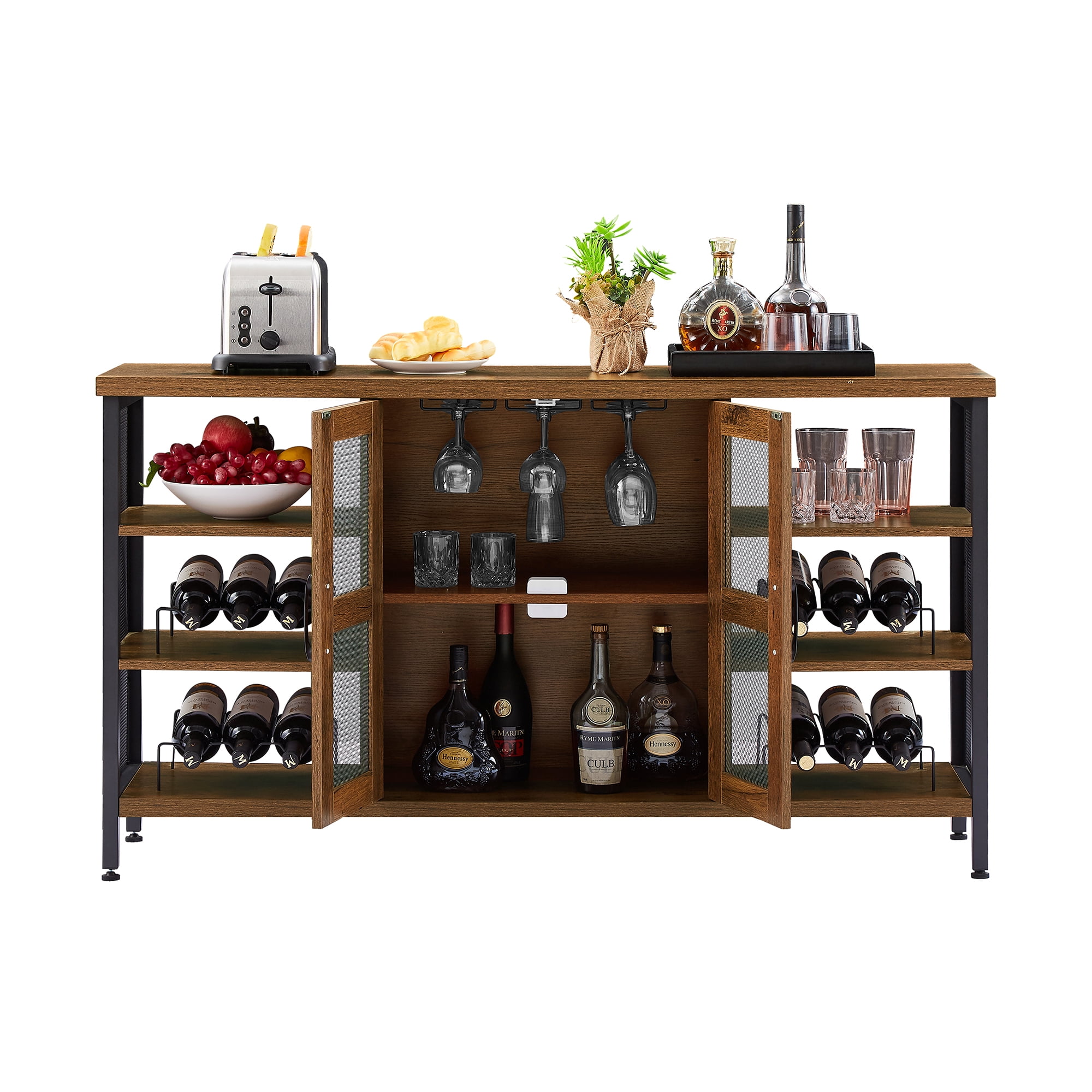 Industrial Wine Bar Cabinet, Liquor Storage Credenza, Rustic Sideboard ...