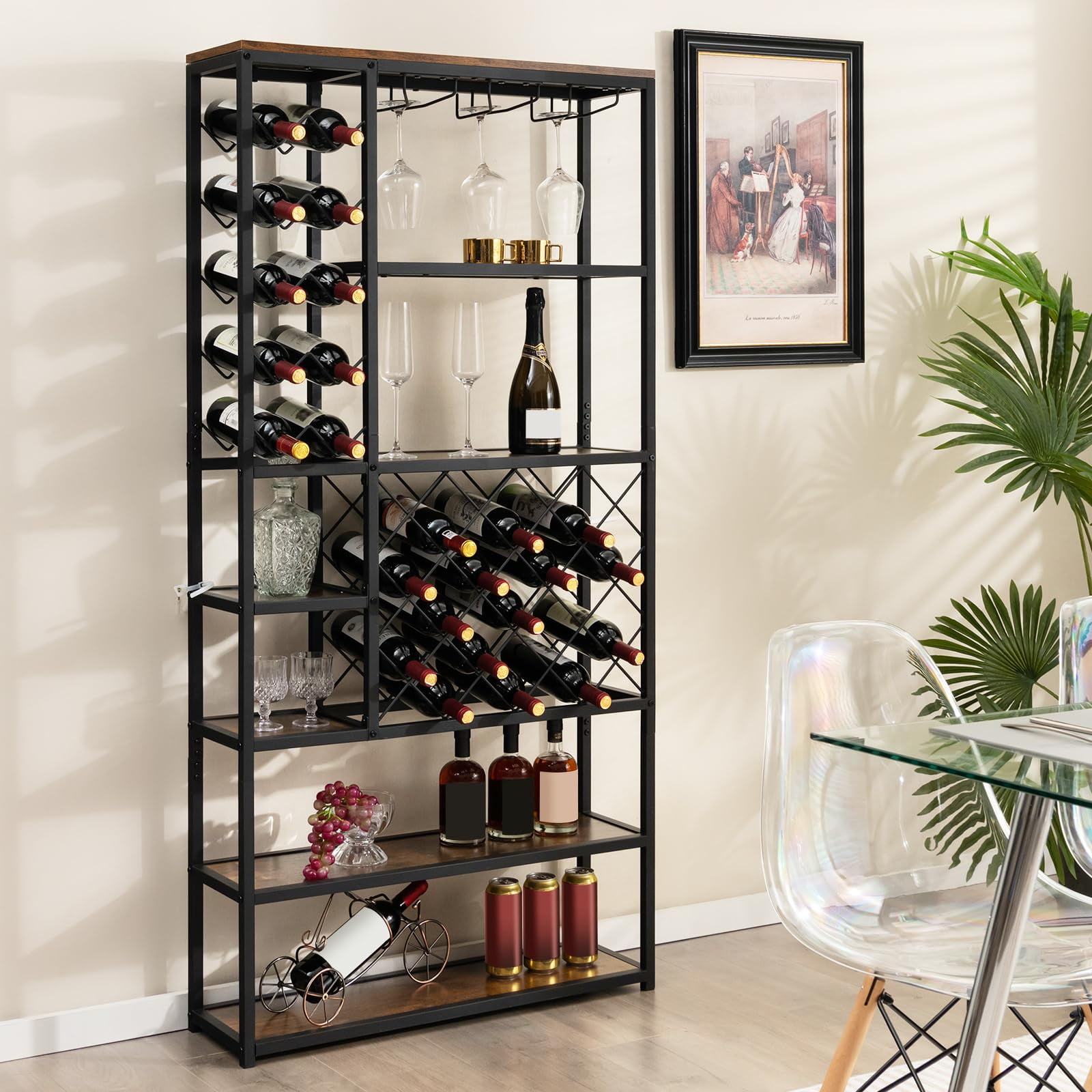 Industrial Wine Rack Freestanding Floor, 27-Bottle Metal Wine Storage ...