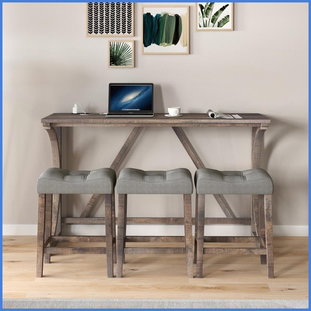 Industrial Wood-Look Coffee Table & Chairs Set, Space-Saving for Living ...