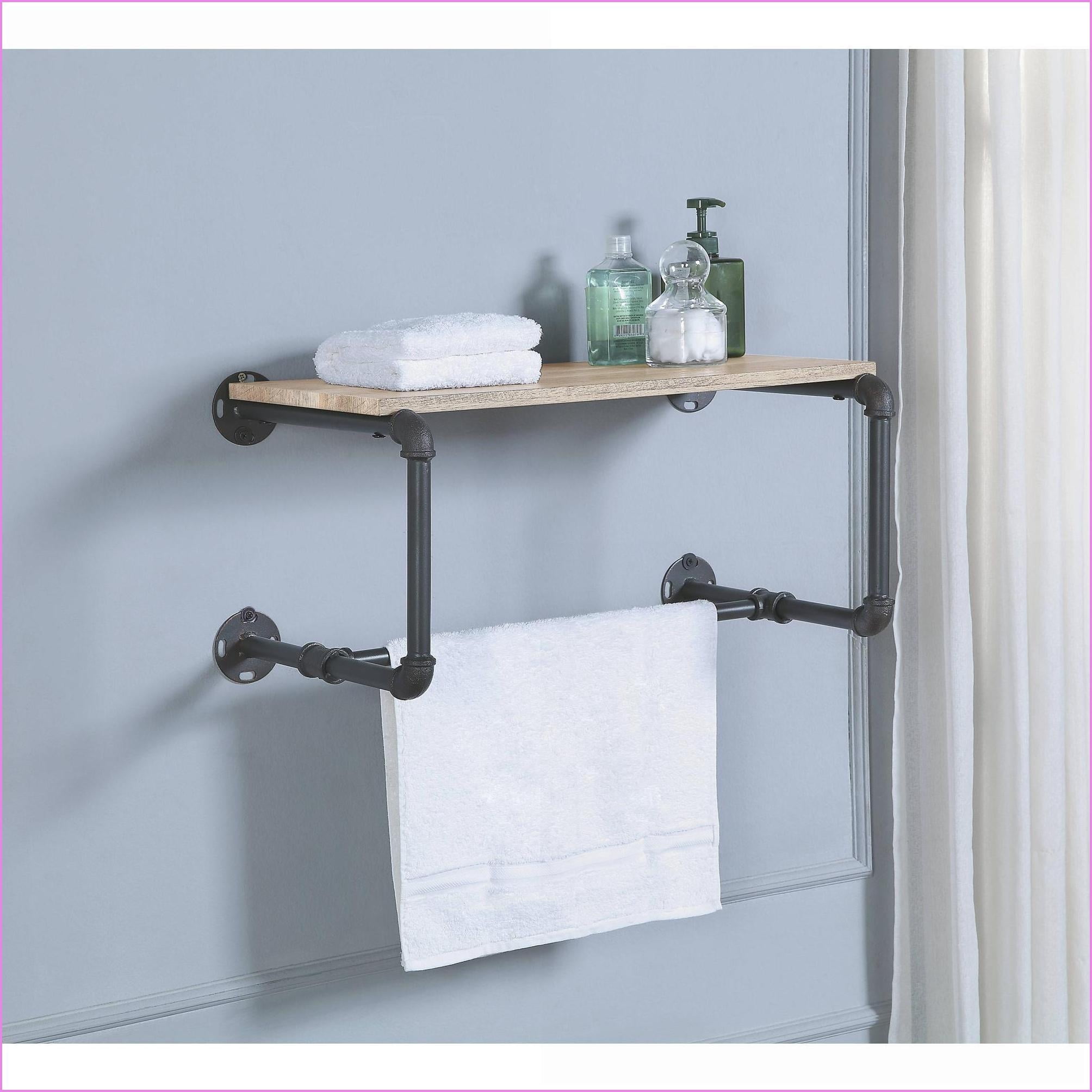 Industrial Wood + Metal Wall Rack with Shelf & Towel Holder, Mankato ...