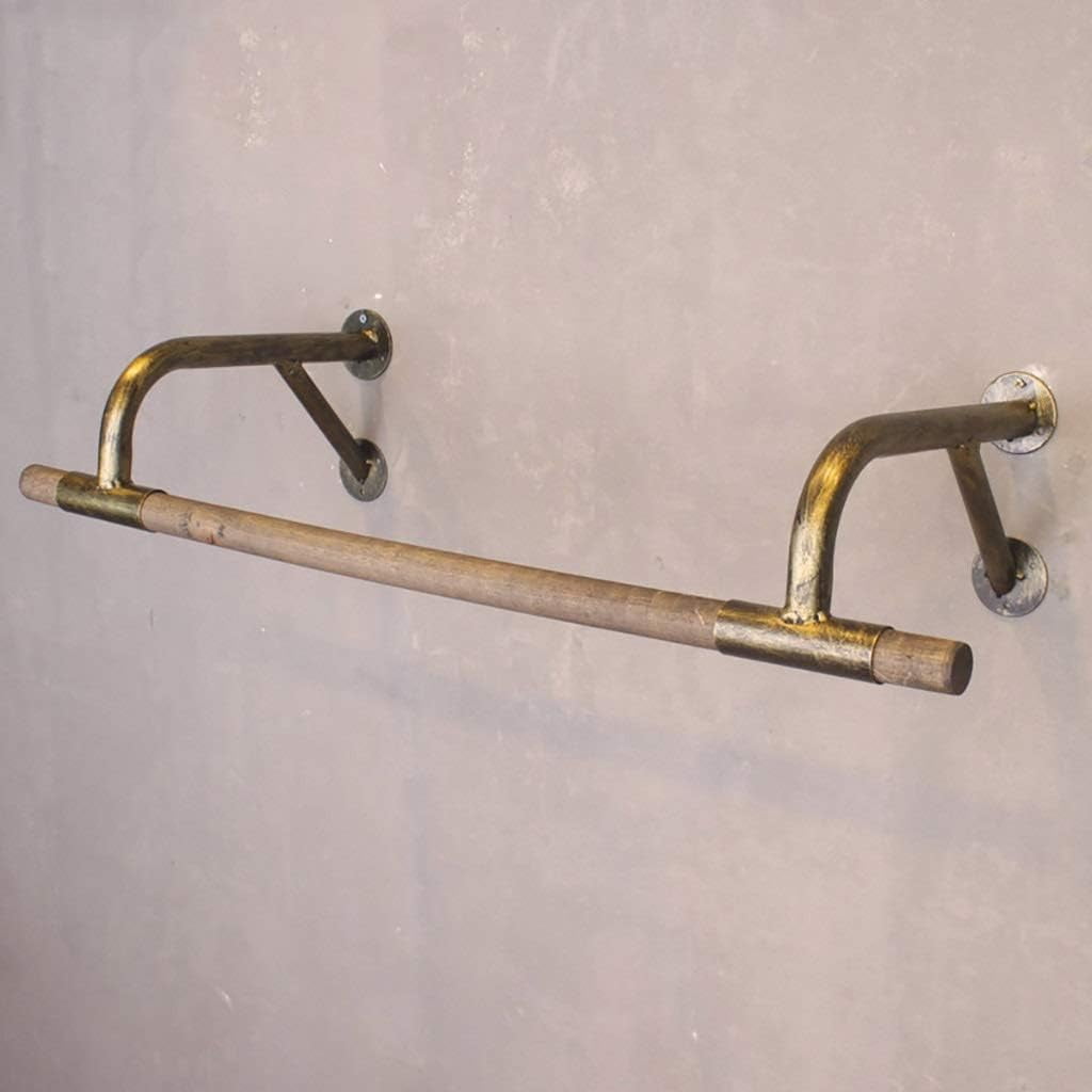 Industrial Wood Wall Clothes Hanging Rod,Iron Pipe Bracket Clothes Rod ...