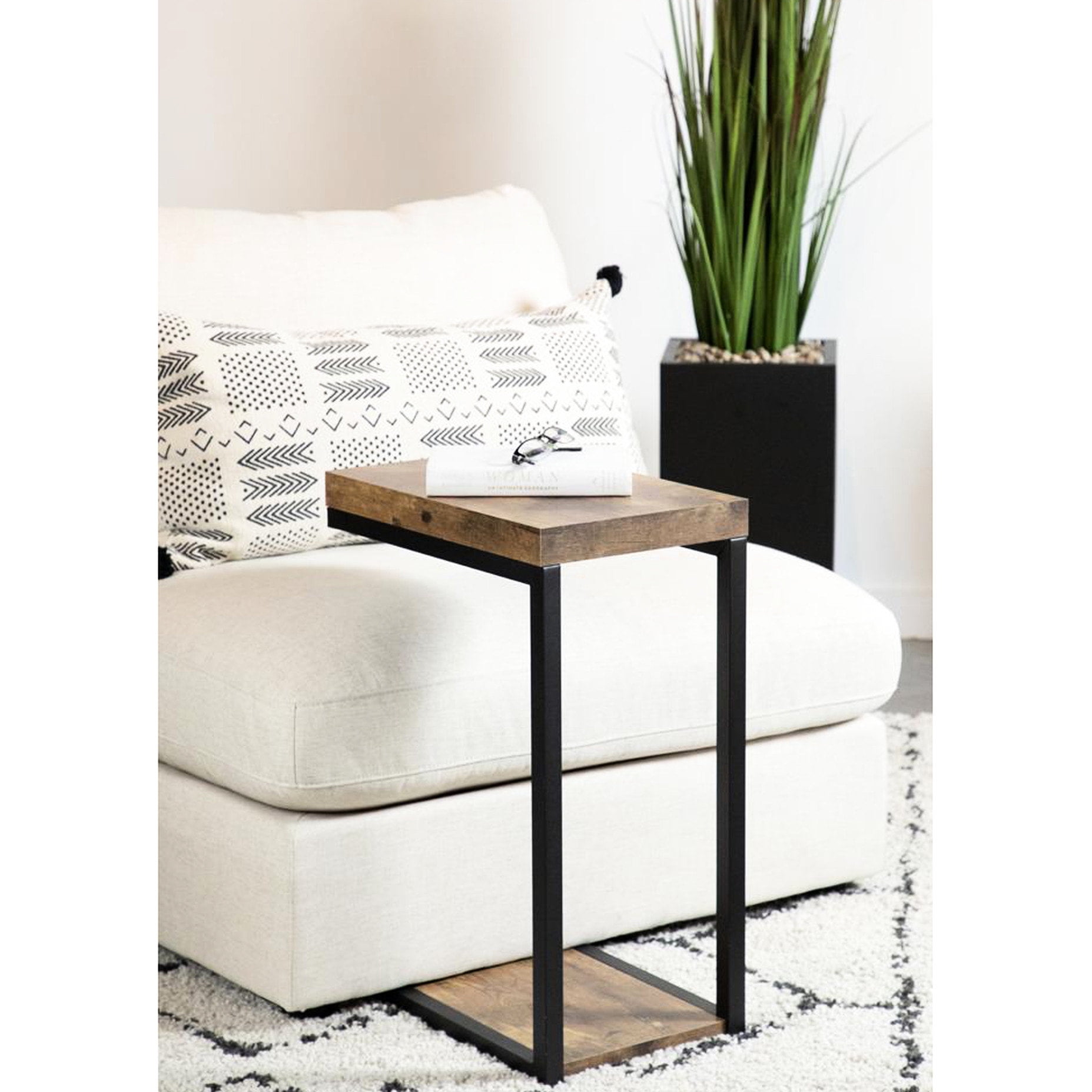 Industrial Wood and Metal Snack Table with Dark Metal Base - Suitable ...