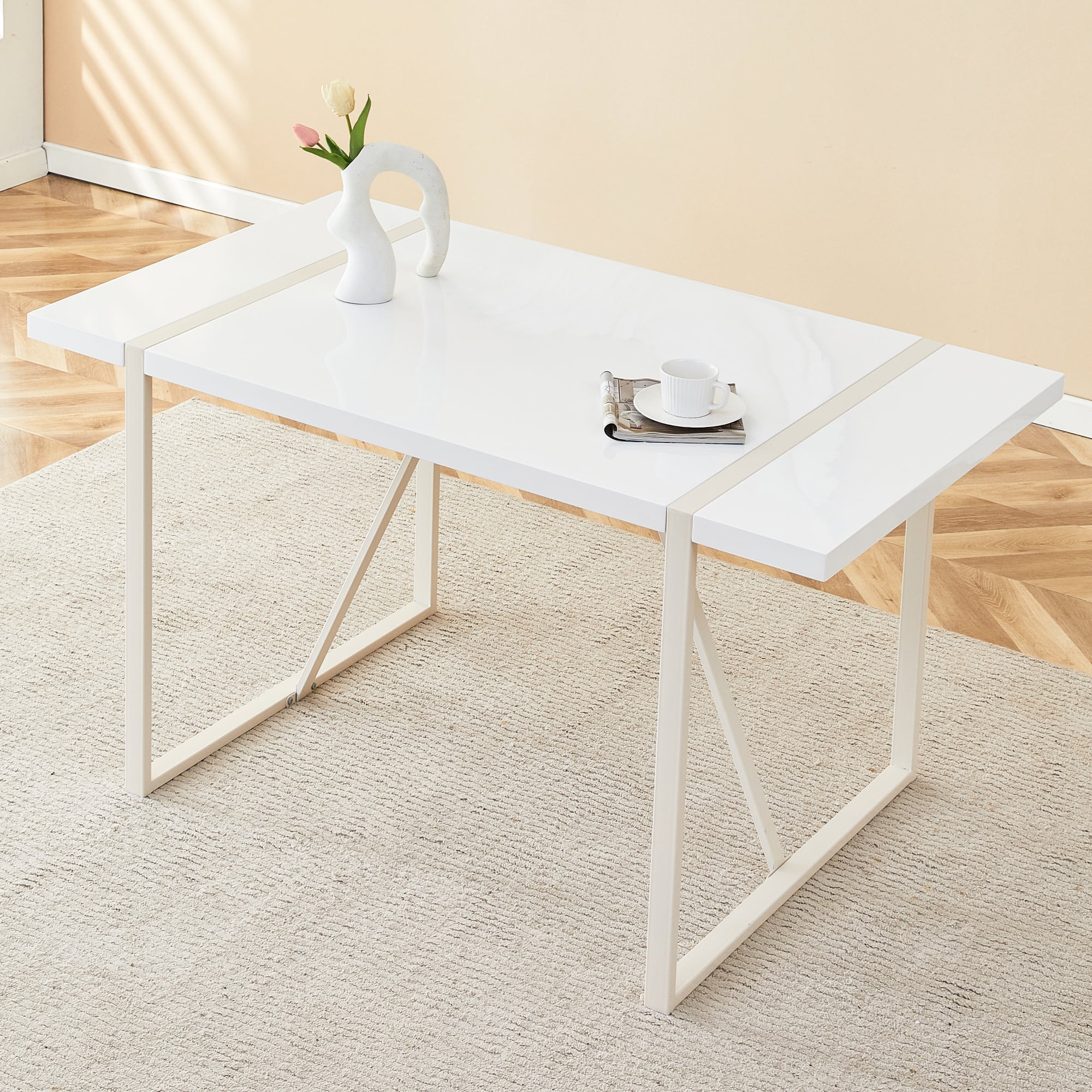 Industrial rectangular MDF Cream style dining table for 4-6 people with ...