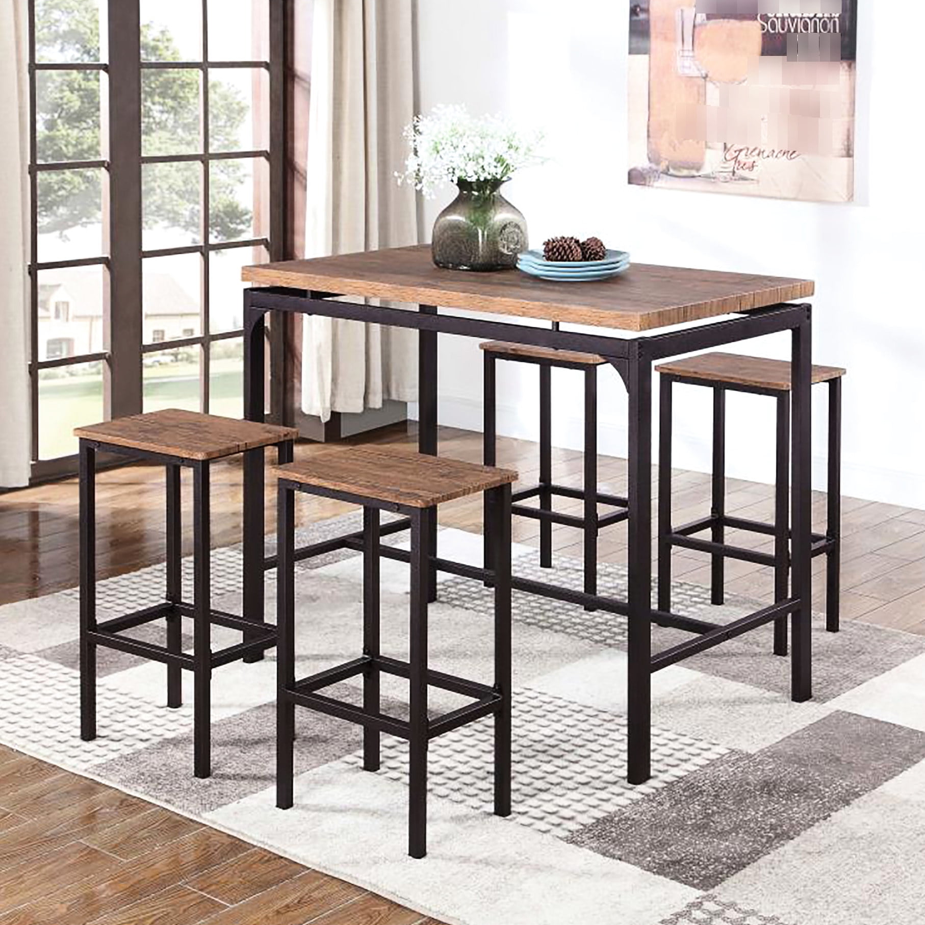 Industrial-style Bar Set | Rectangular Table Shape | 4-seater Capacity ...
