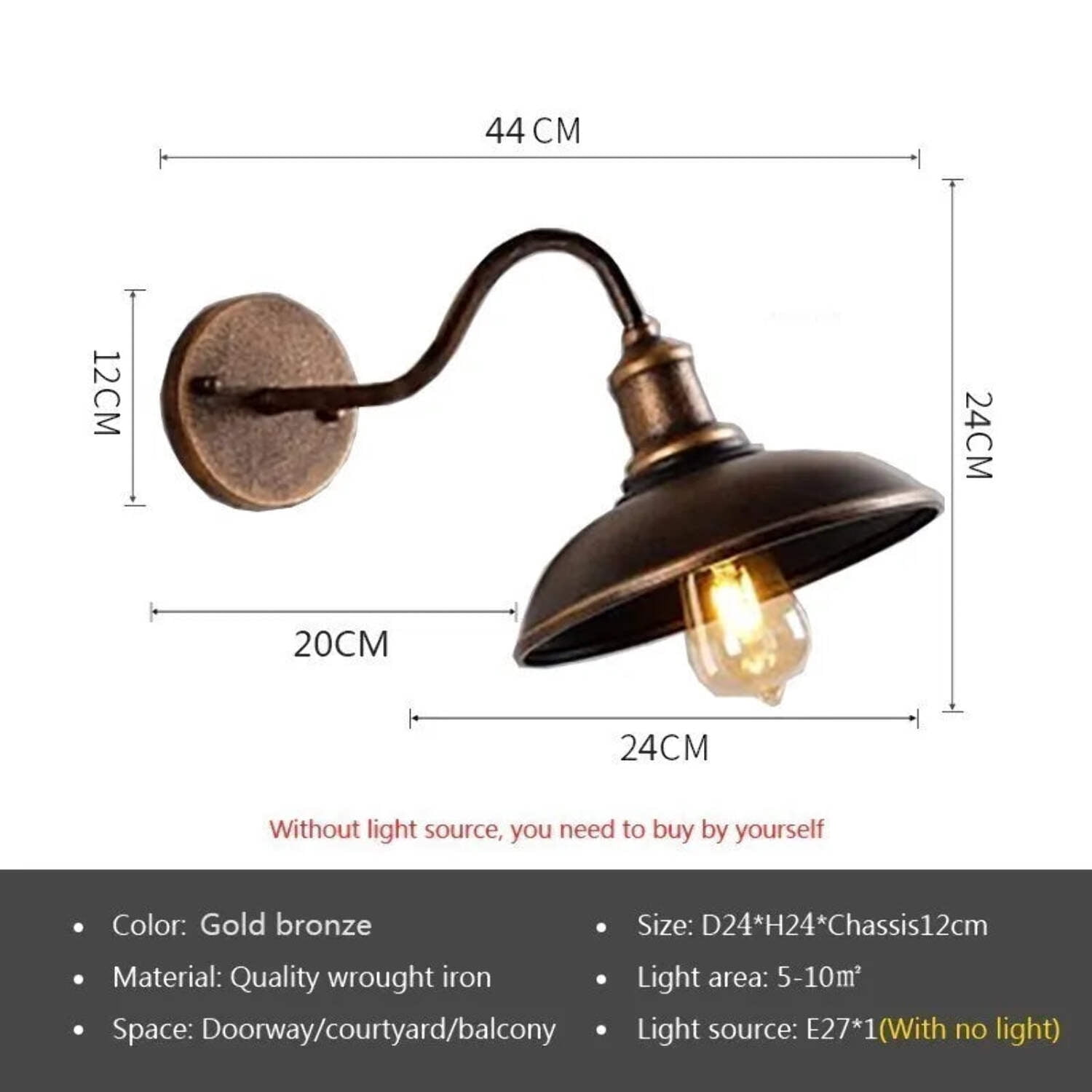 Industry LED Wall Lamp Retro American Style Iron E27 For Courtyard ...