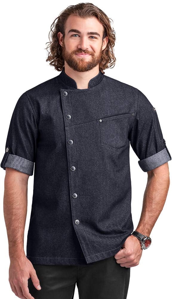 Industry Line Men's Asymmetrical Premium Denim Chef Coat with Mesh Side ...