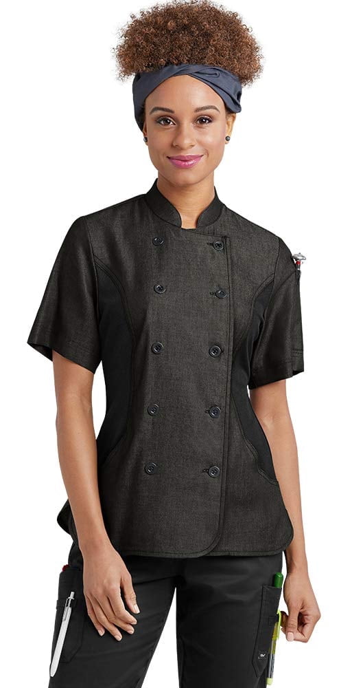 Industry Line Women's Chambray Chef Coat with Mesh Side Panels (Black ...