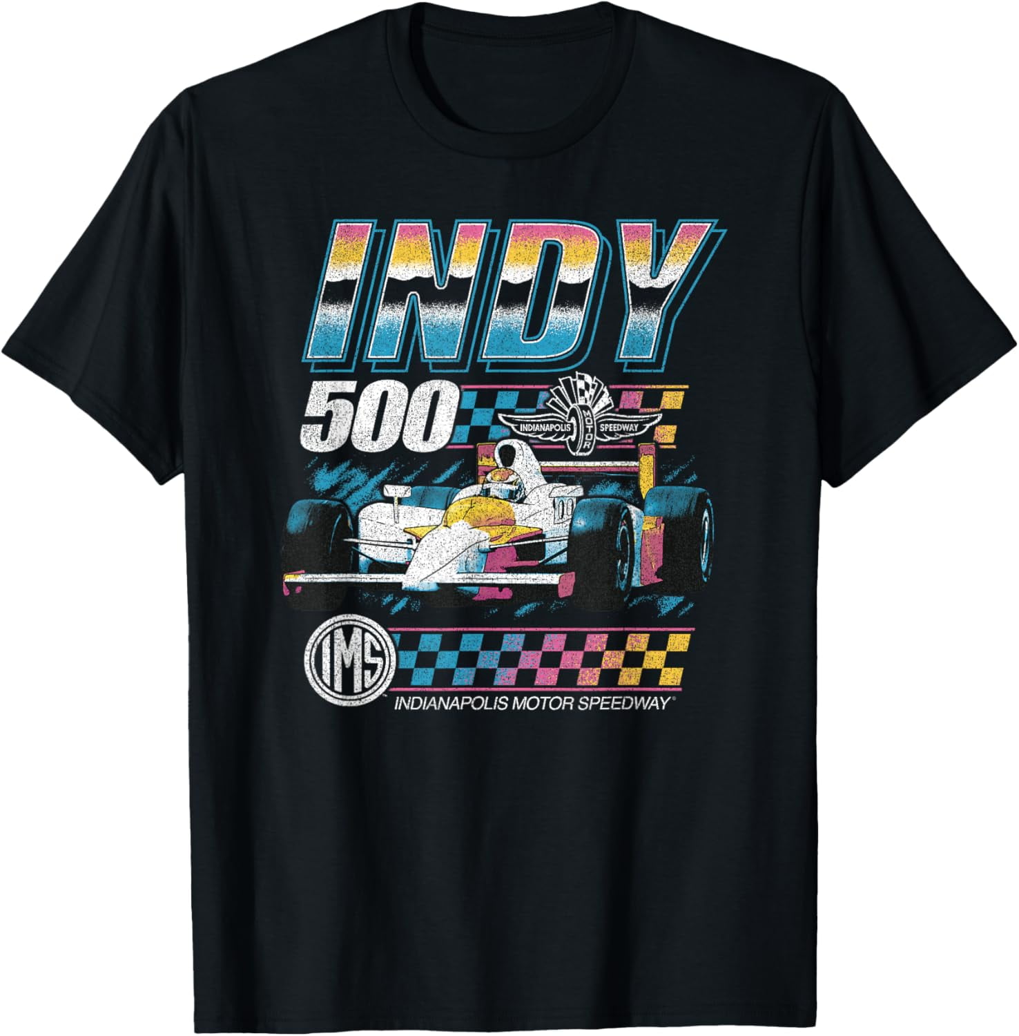 Indy 500 Indianapolis Motor Speedway Distressed Chrome Neon T-Shirt ...