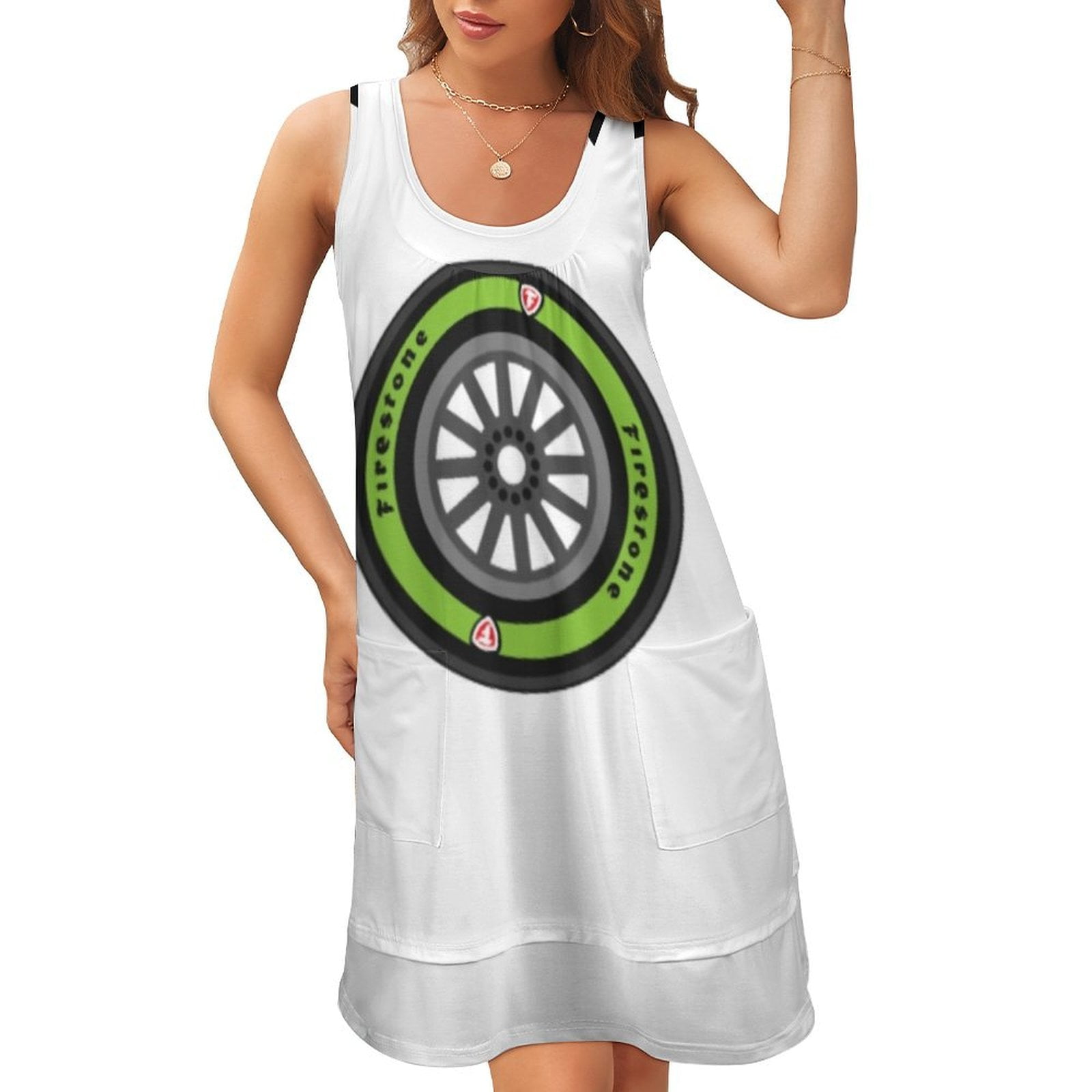 Indycar Eco Friendly Tire Sleeveless U-Neck Fake Two Piece Dress Long ...