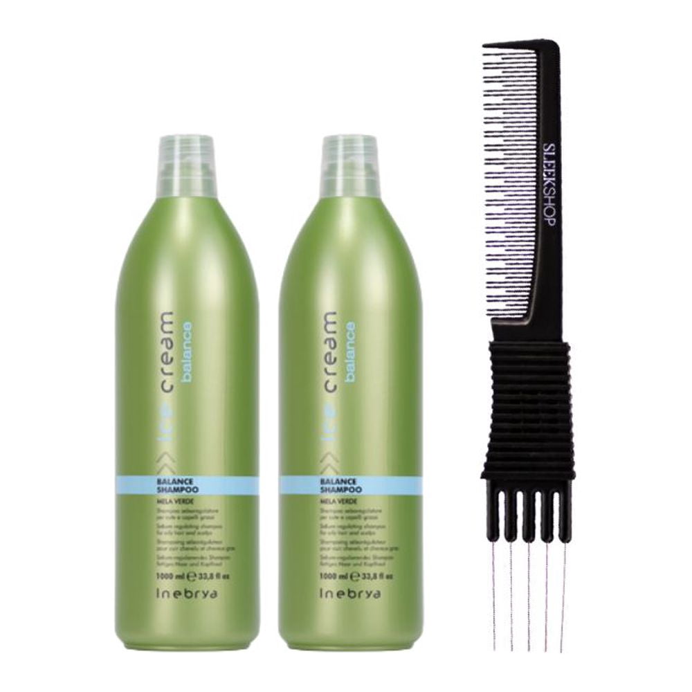 Inebrya Ice Cream Balance Shampoo (33.8 oz) with SLEEKSHOP Teasing Comb ...