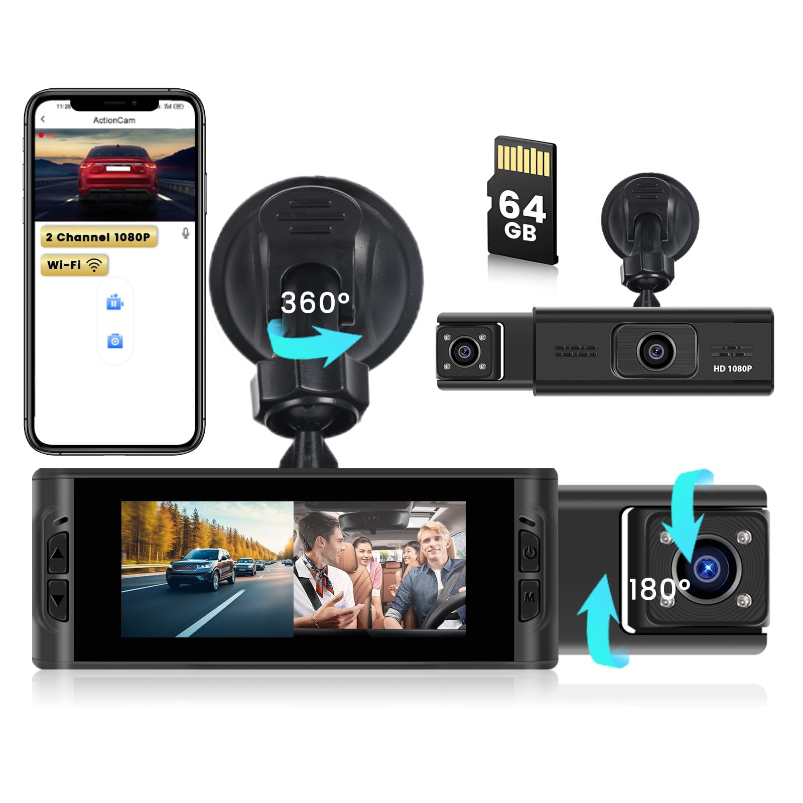 Inefala Dual Channel Dash Camera, Car Cam FHD 1080P Front and Inside ...