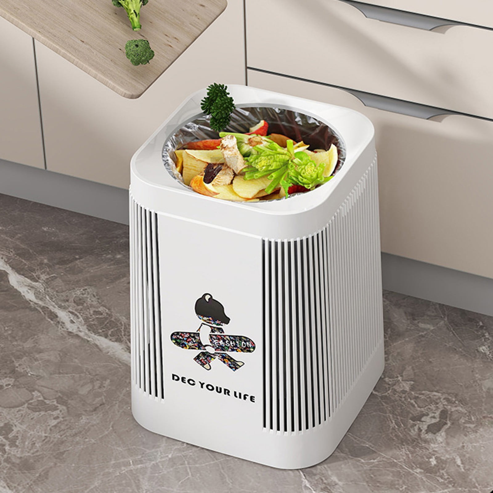 Inerposs Household Double Layer Garbage Bin with Tightening Mouth, Slip ...