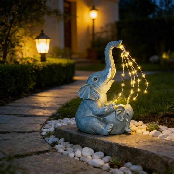 Inerposs Outdoor Solar-Powered Resin Elephant Statue, Garden Decor ...