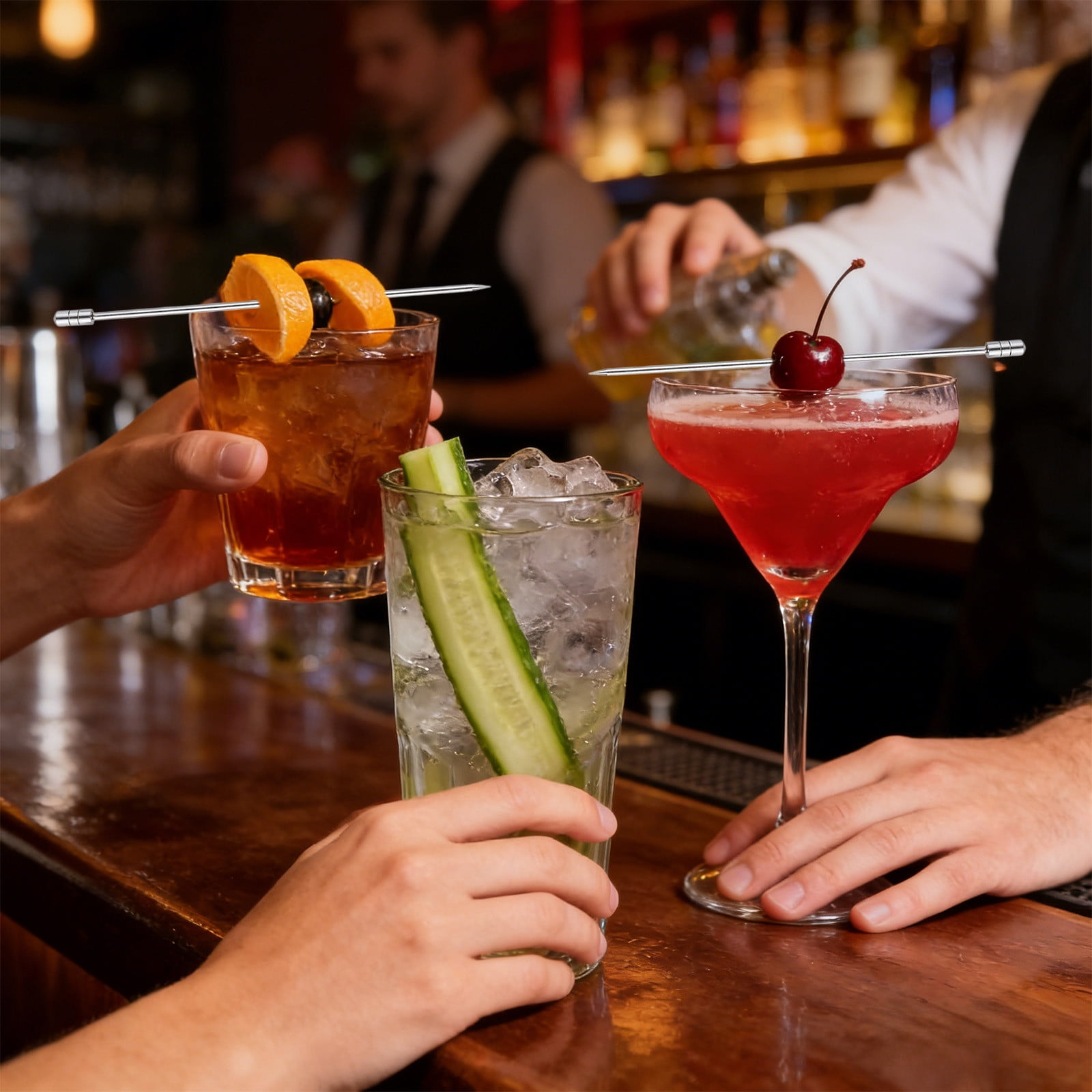 Inerposs Stainless Steel Cocktail Picks, Reusable Drink Picks, Metal ...