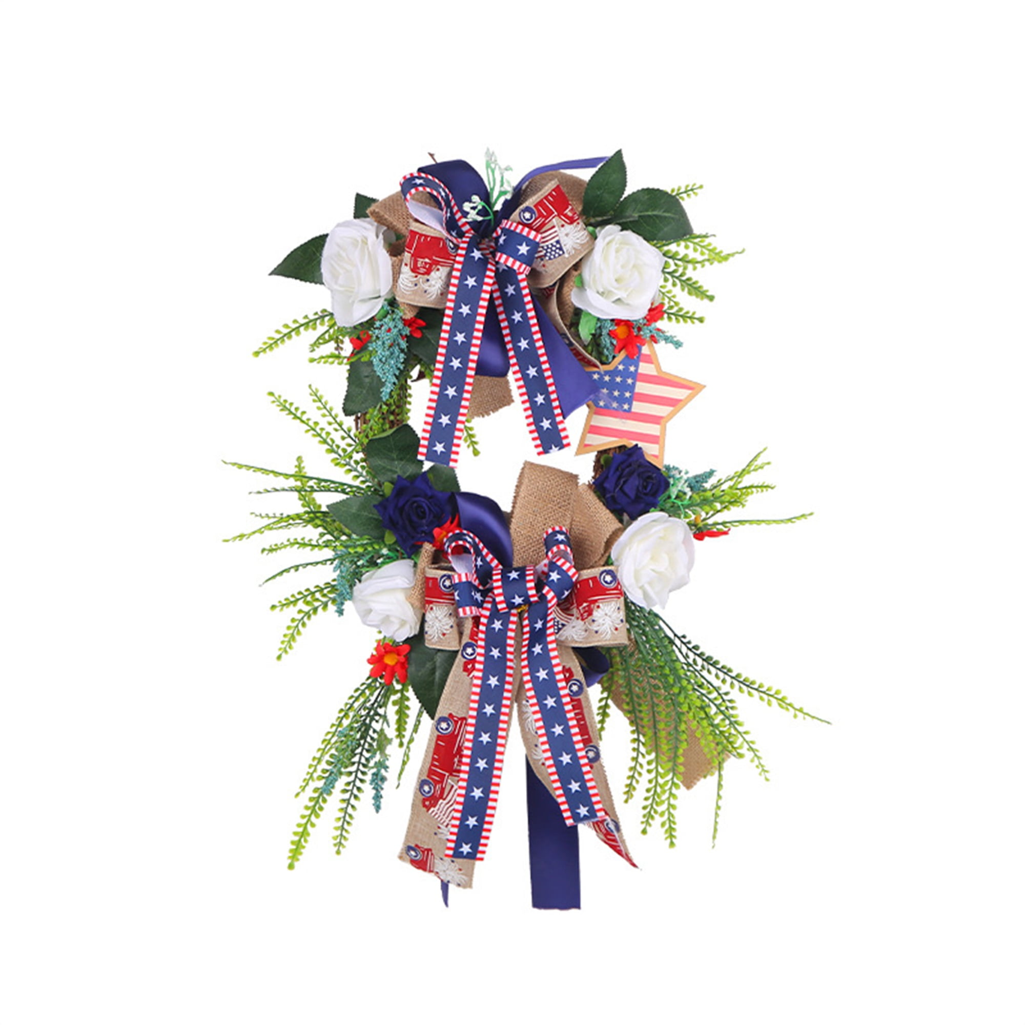 Inevnen 4th of July Rattan Wreath Red White and Blue Flower Wreath with ...