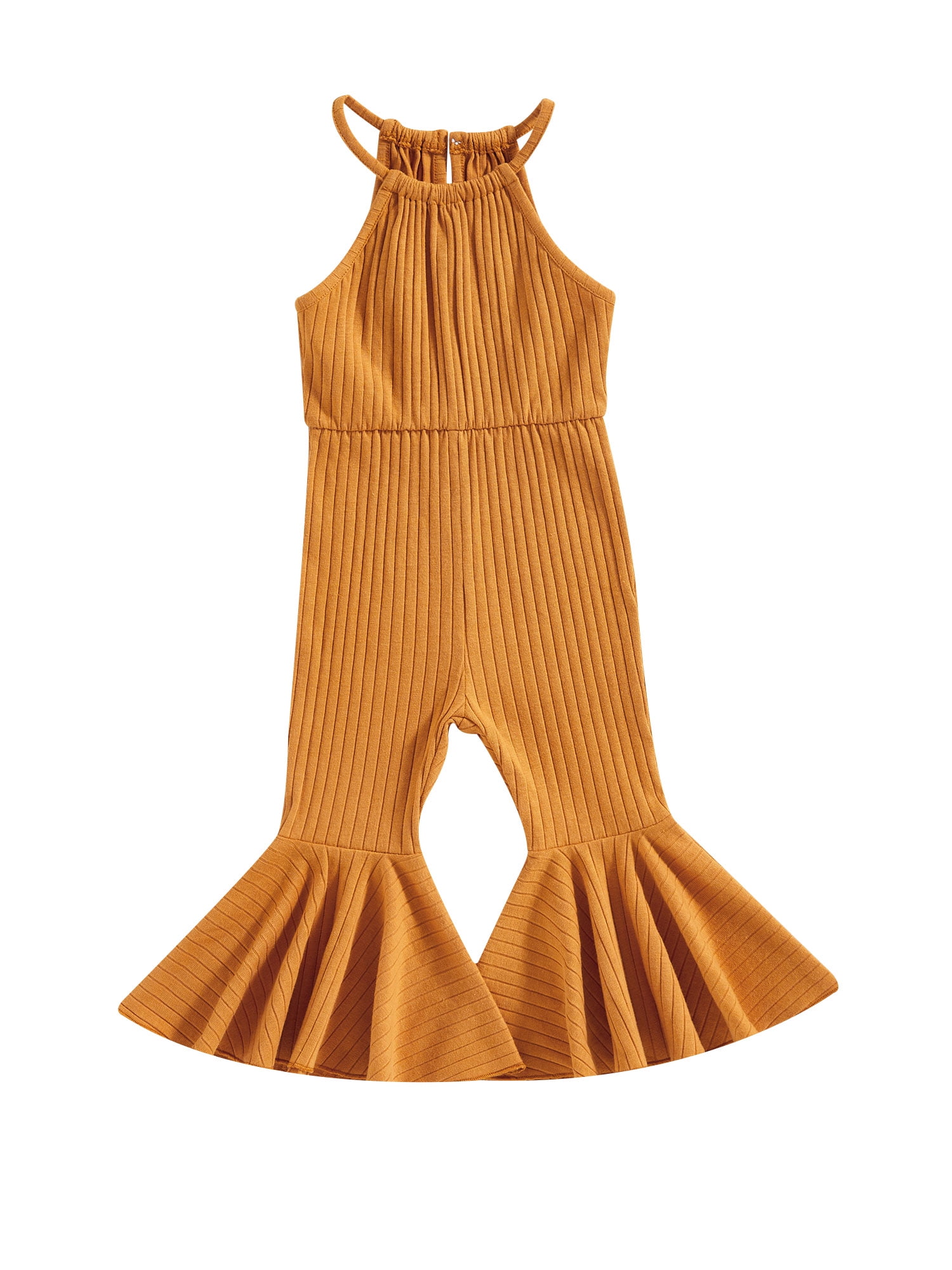 Inevnen Baby Girl Bell Bottoms Romper Pants Knit Overalls Solid Ribbed Clothes Cute Toddler Girl ...