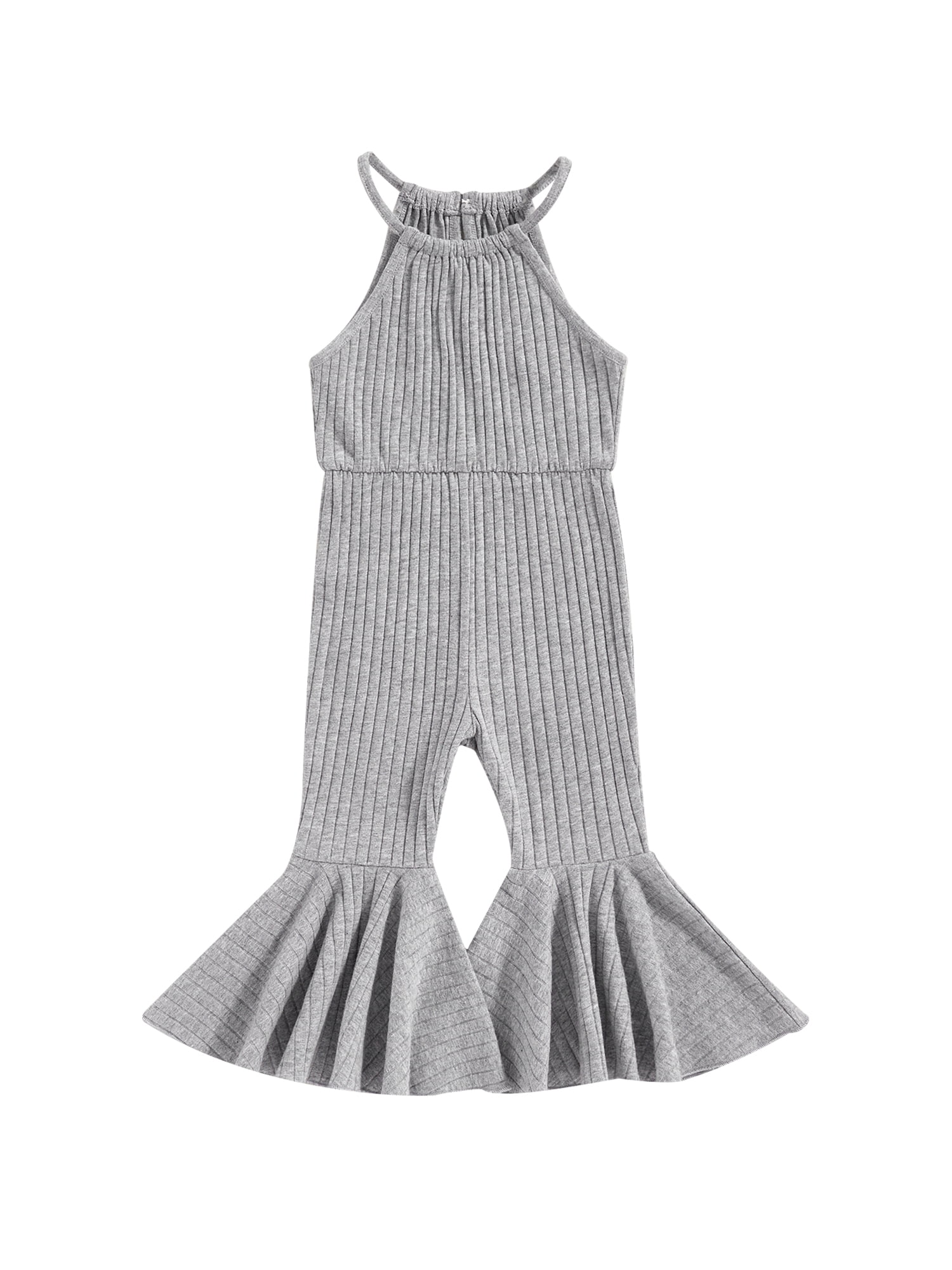 Inevnen Baby Girl Bell Bottoms Romper Pants Knit Overalls Solid Ribbed Clothes Cute Toddler Girl ...