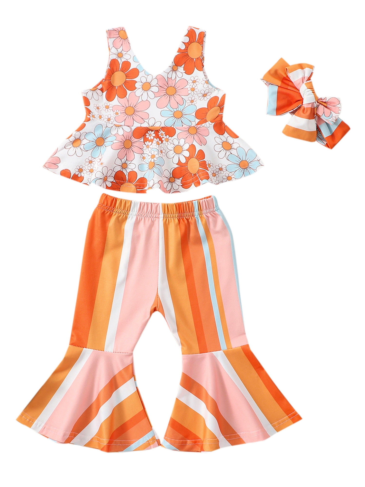 Inevnen Baby Girl Summer Clothes Toddler Bell Bottoms Outfits Flower ...