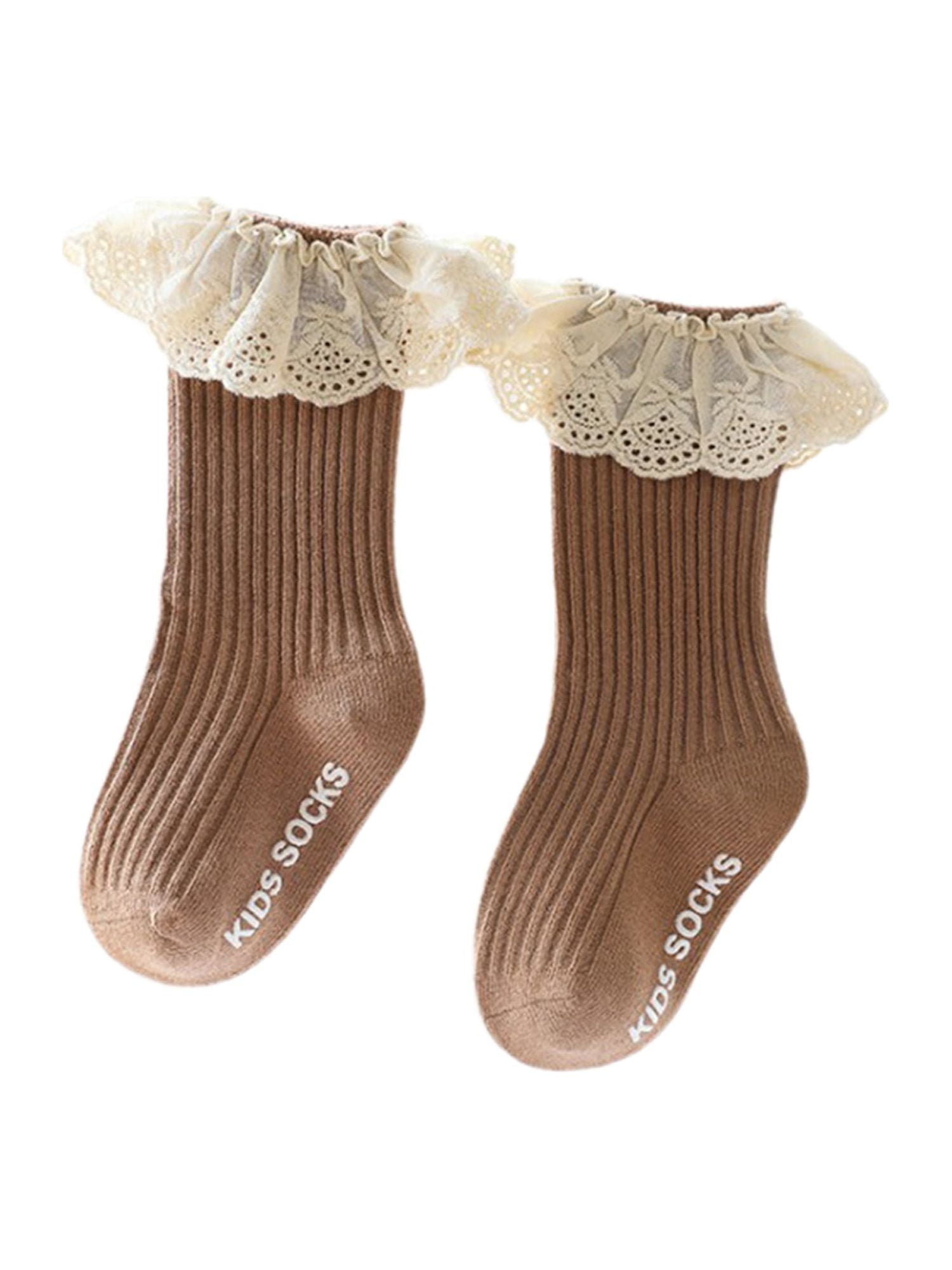 Inevnen Baby Girls Lace Princess Socks Ribbed Knit Anti-slip Stockings ...