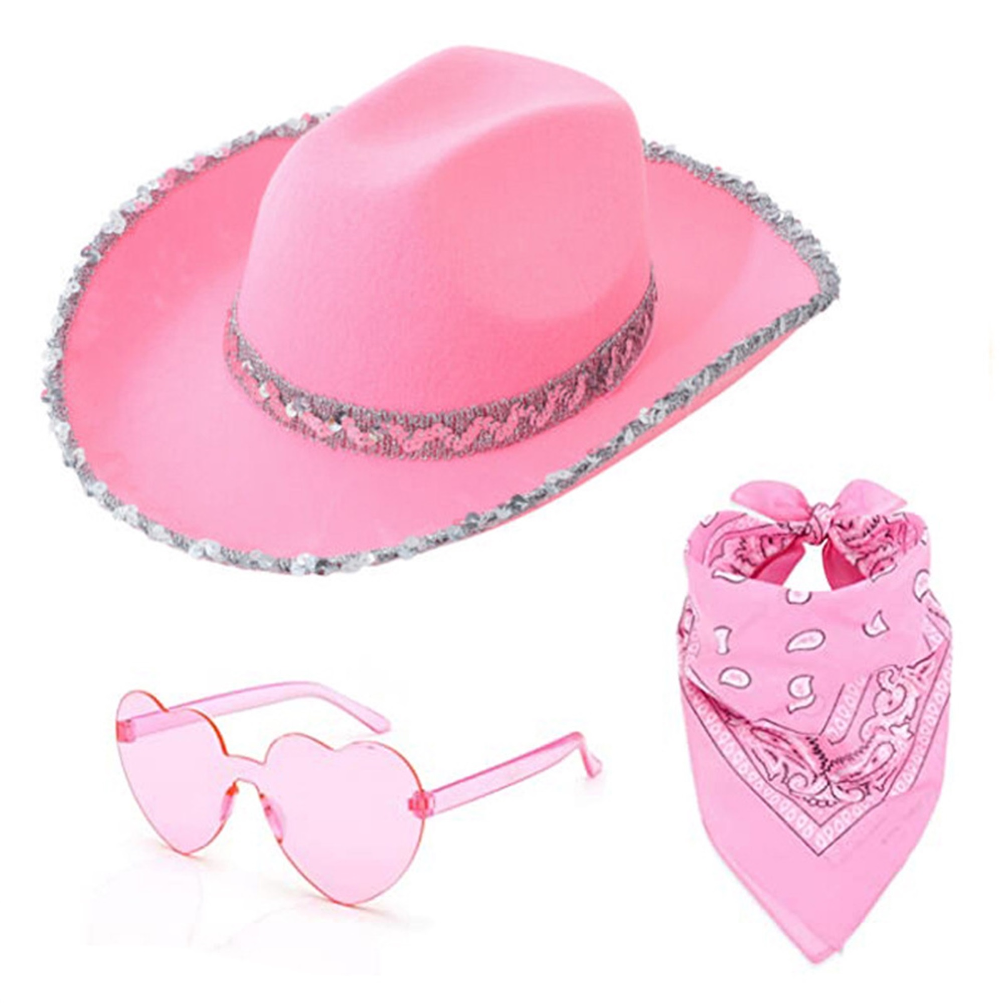 Inevnen Cowboy Hat with Glasses and Bandanas Set Sequin Cowgirl Cap for ...