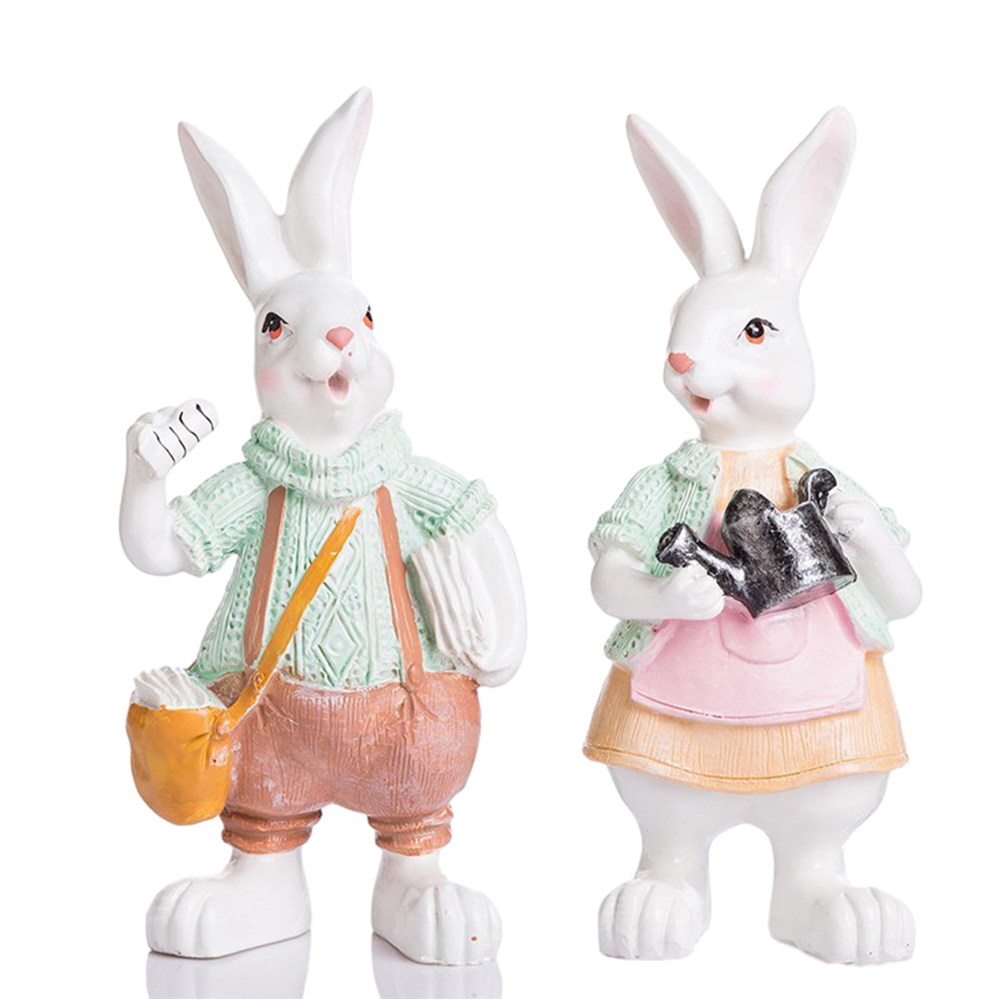 Inevnen Cute Cartoon Rabbit Statue Resin Bunny Figurines Decorative ...