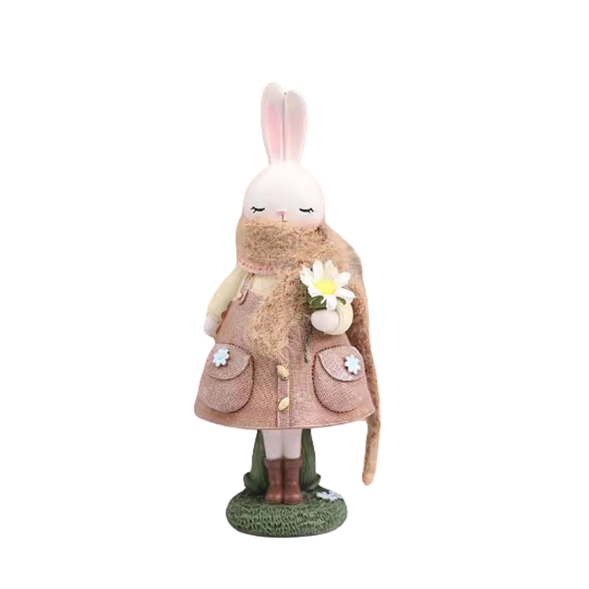 Inevnen Easter Bunny Decor Cute Resin Rabbit Statue Figurines Flower ...