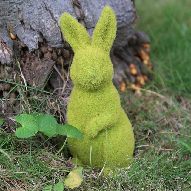 Inevnen Easter Moss Bunny Figurine Imitation Sculpture Artificial Moss ...