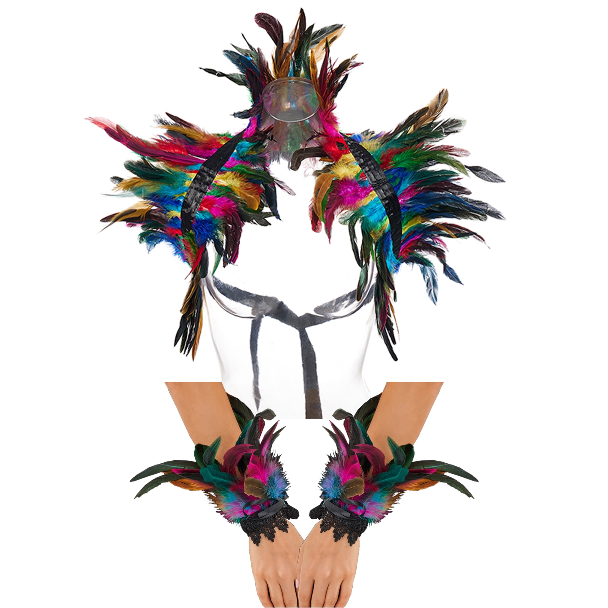 Inevnen Feather Cape Costume for Women Feather Shawl Collar with Wrist ...