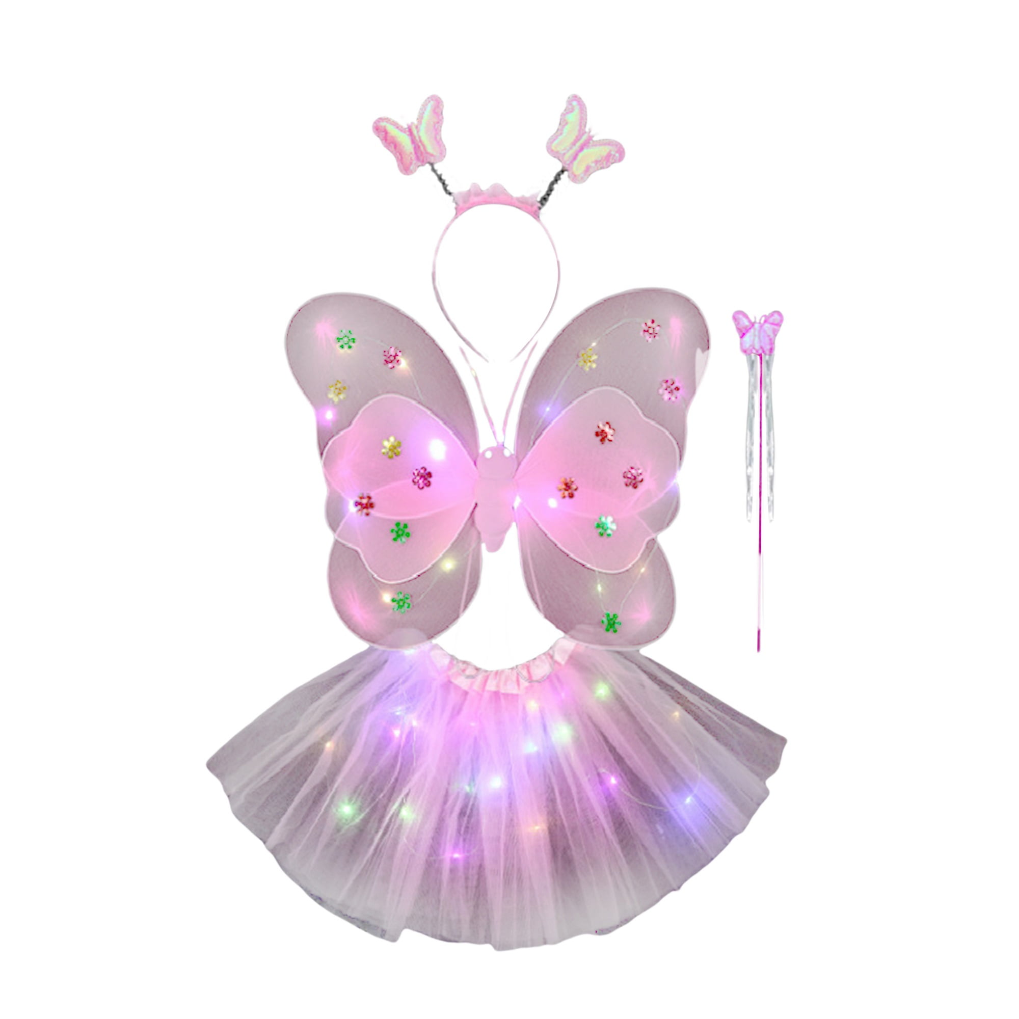 Inevnen Girl's Glowing Butterfly Wings Tutu Skirt Fairy Role Play ...