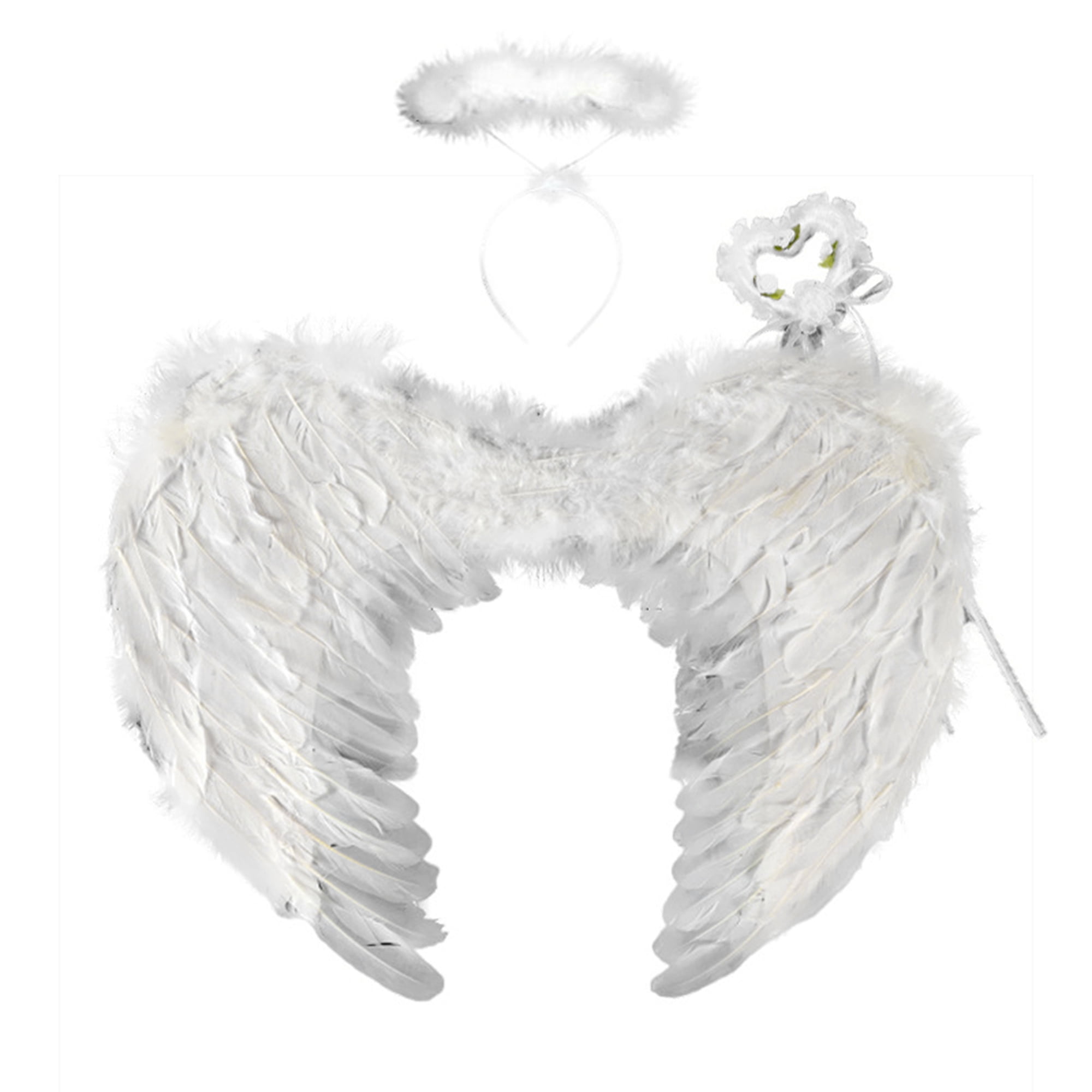 Inevnen Girls Angel Wings Set, White Fairy Wings Halo Hair Hoop Magic ...
