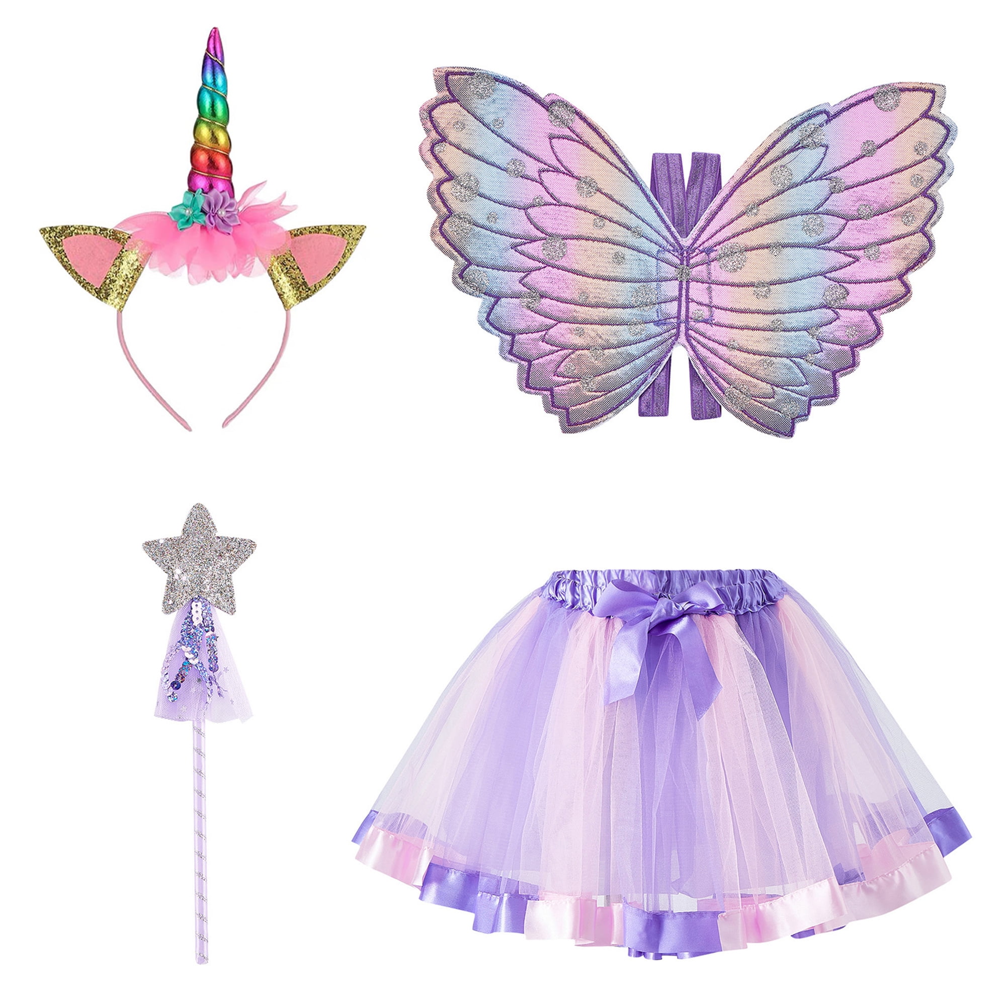 Inevnen Girls Cosplay Prop Set, Skirt+Wings+Unicorn Hair Hoop+Fairy ...
