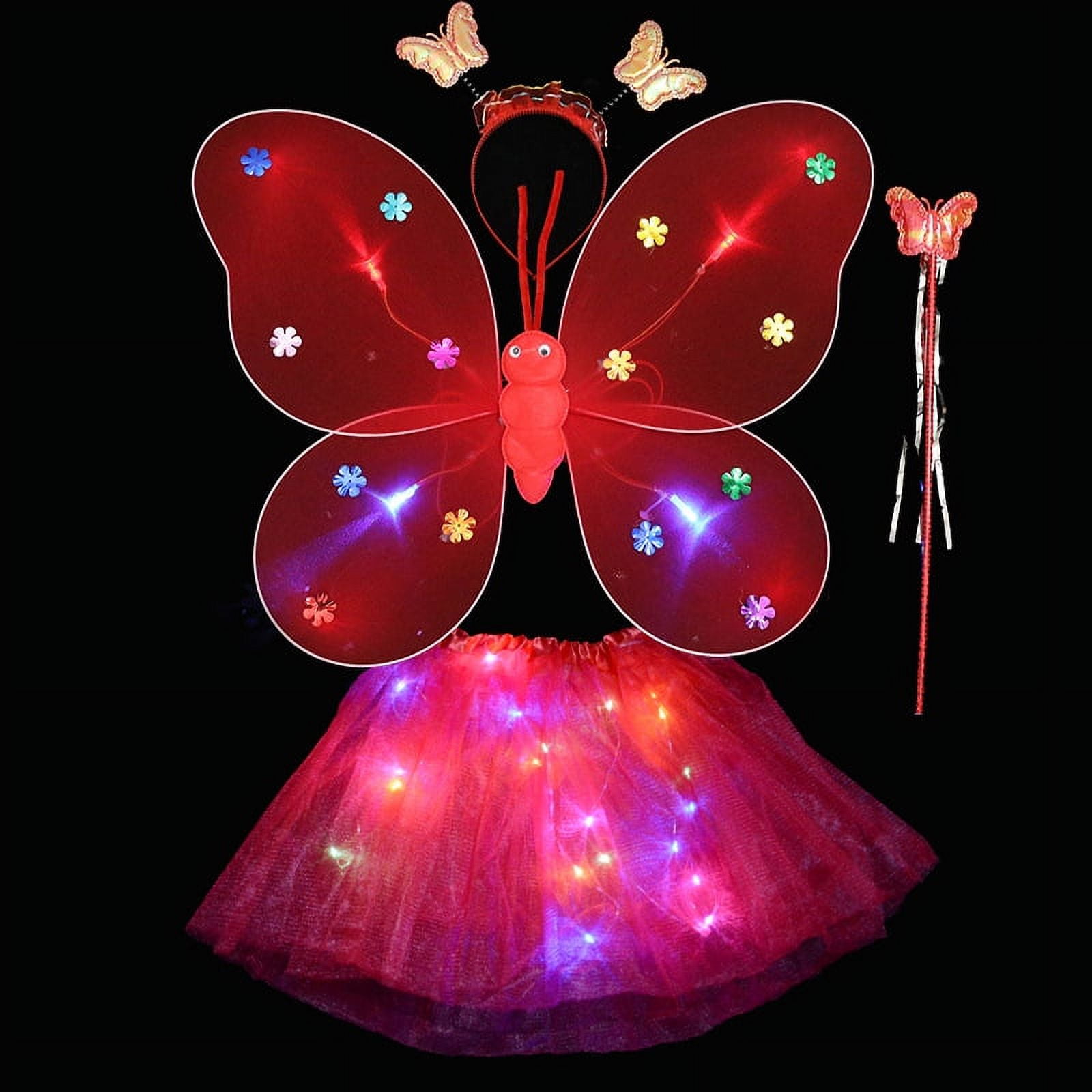 Inevnen Girls Fairy Costume Set Butterfly Wing Skirt and Headband Fairy ...